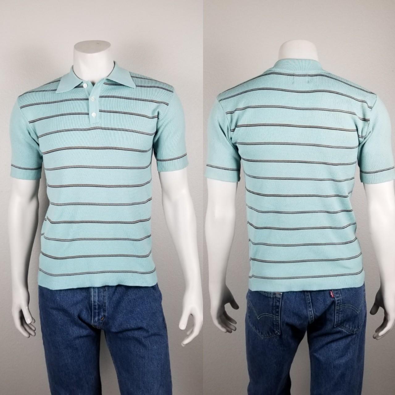 Vintage 70s Blue Striped Knit Varsity Polo Perfect... - Depop