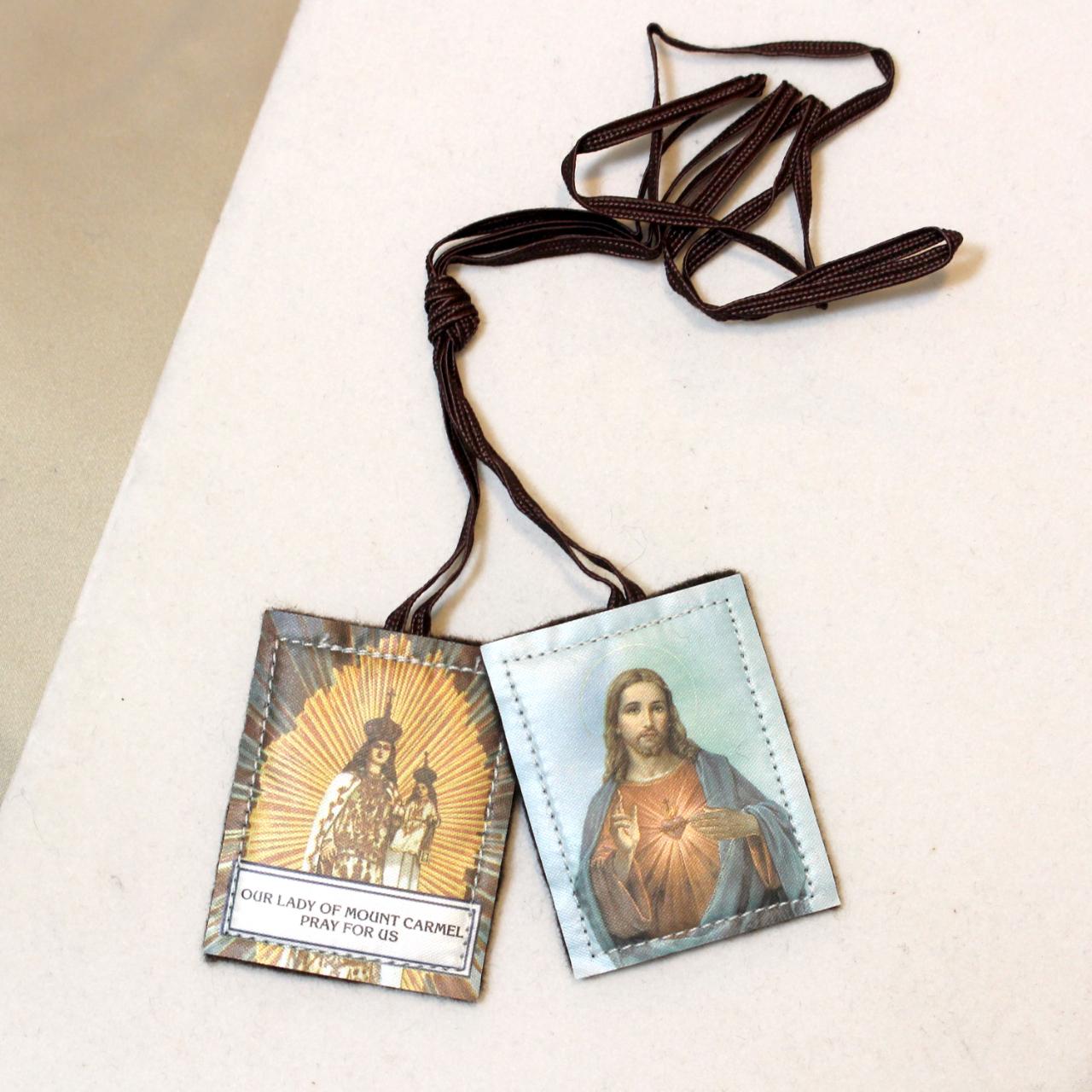 Handmade Catholic Brown Scapular with Brown Cord... - Depop