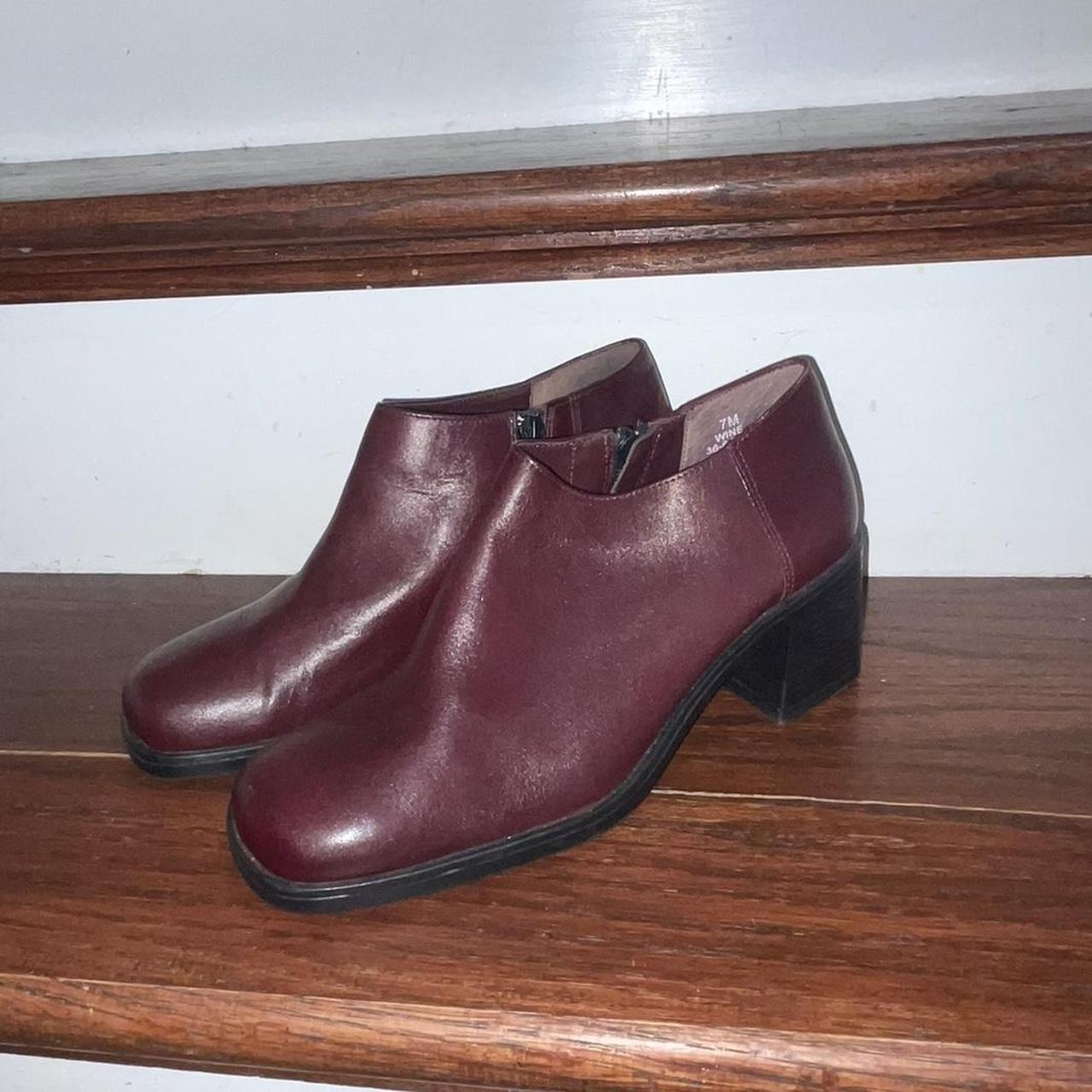 Vintage Burgundy Leather Ankle Booties Worn... - Depop