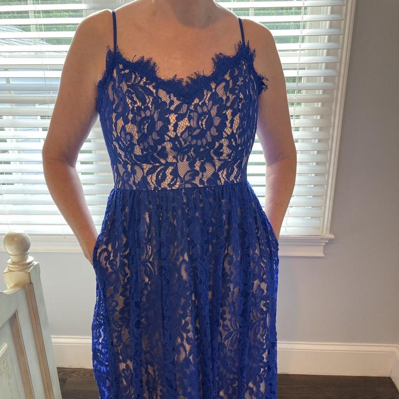vintage 90s blue lace midi dress. awesome for a... - Depop