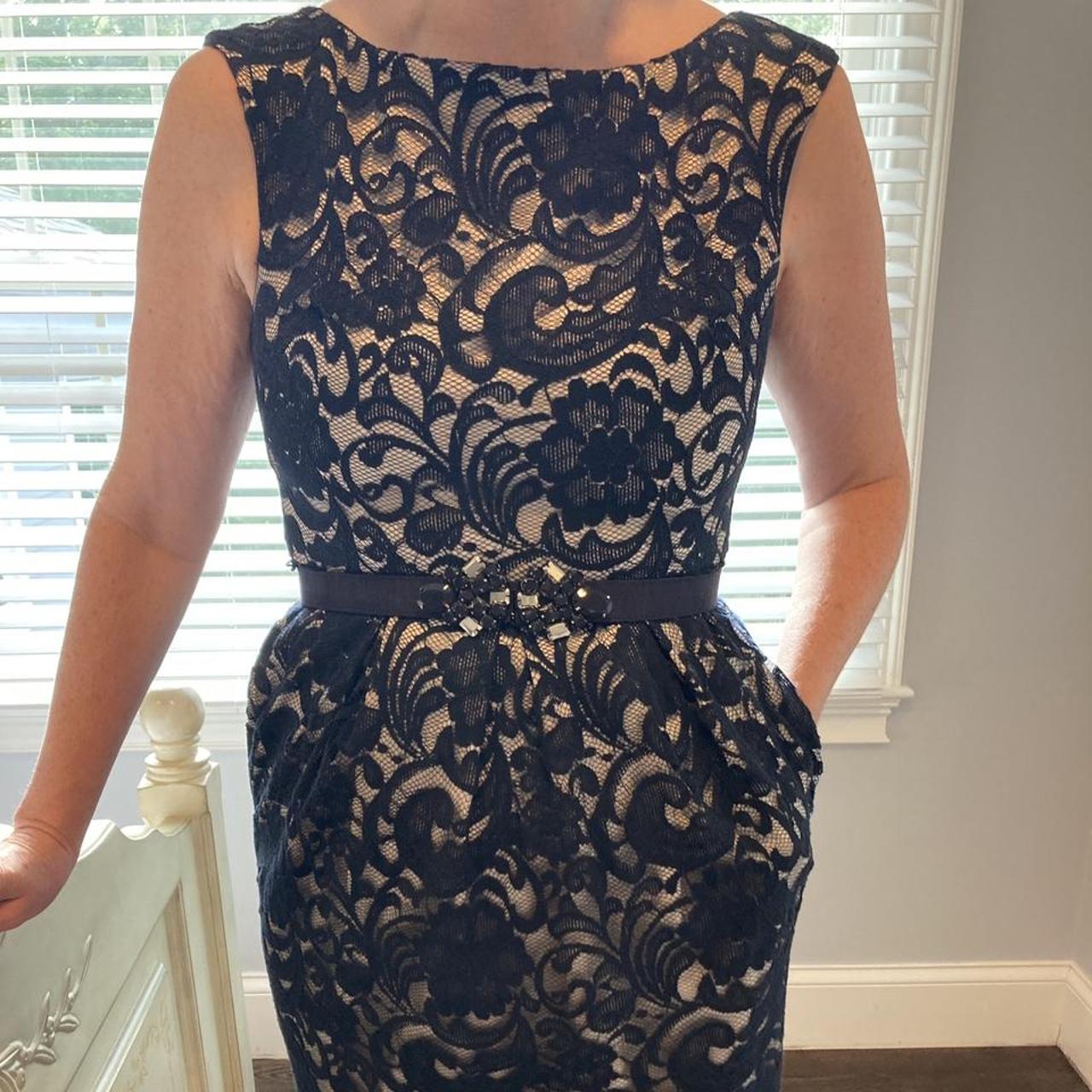 Women's Cream and Black Dress | Depop