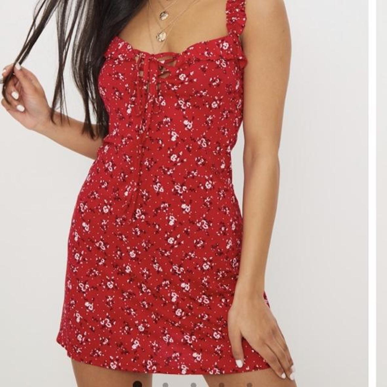 red floral PLT shift dress, amazing condition. Worn... - Depop