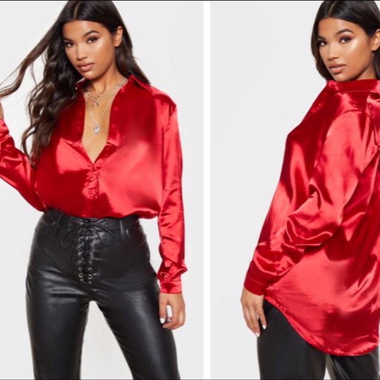 Red satin shirt Worn once Size small Very... | Depop