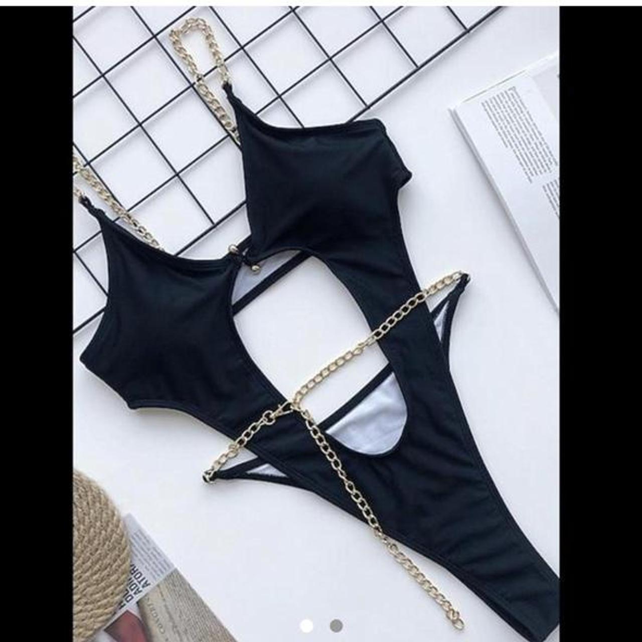 RAVEBIKINISHOP black gold chain swimsuit Only worn... - Depop