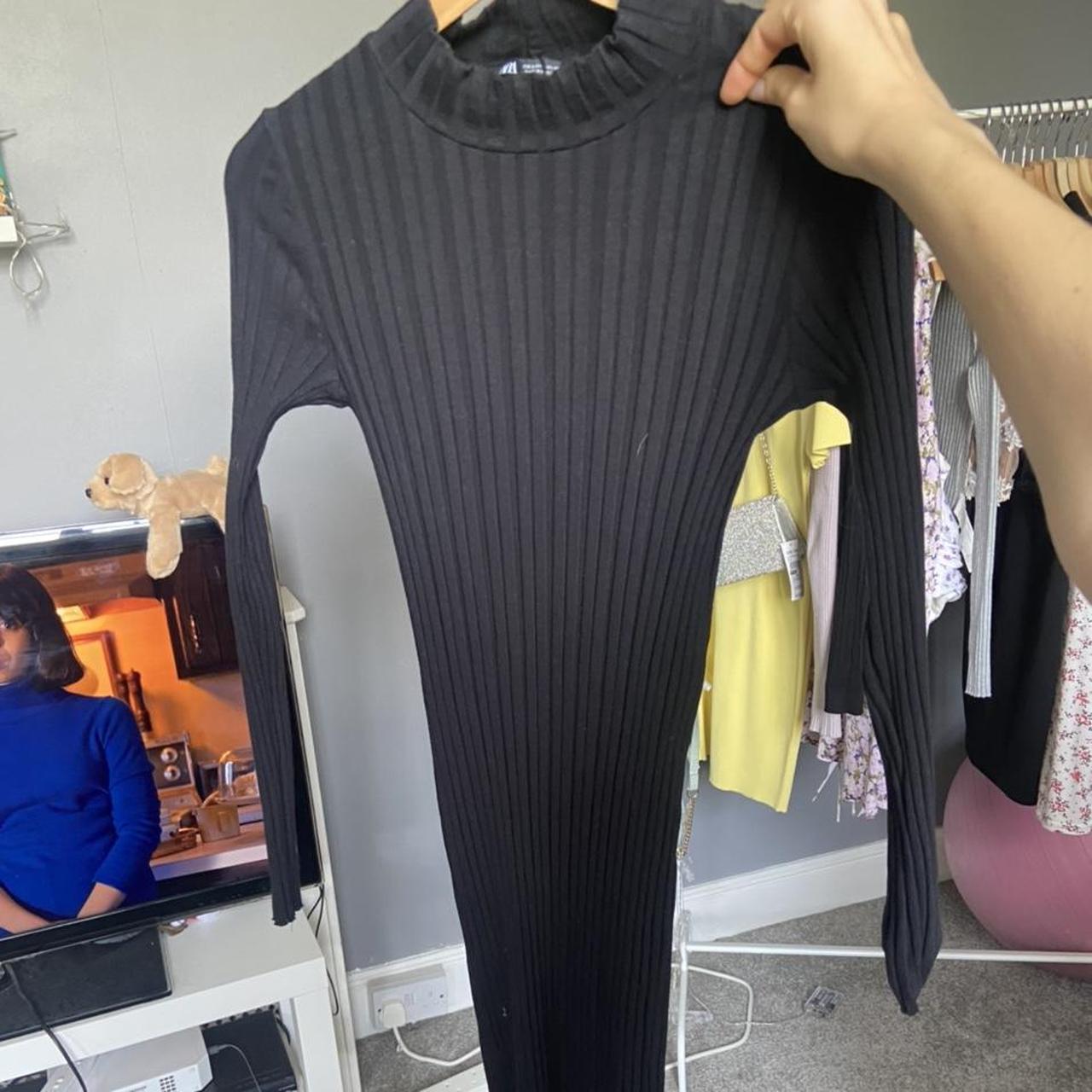 Zara midi black ribbed high neck dress Stretchy Worn... - Depop
