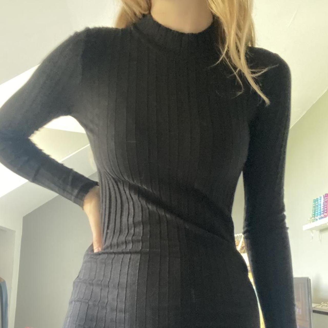 Zara midi black ribbed high neck dress Stretchy Worn... - Depop
