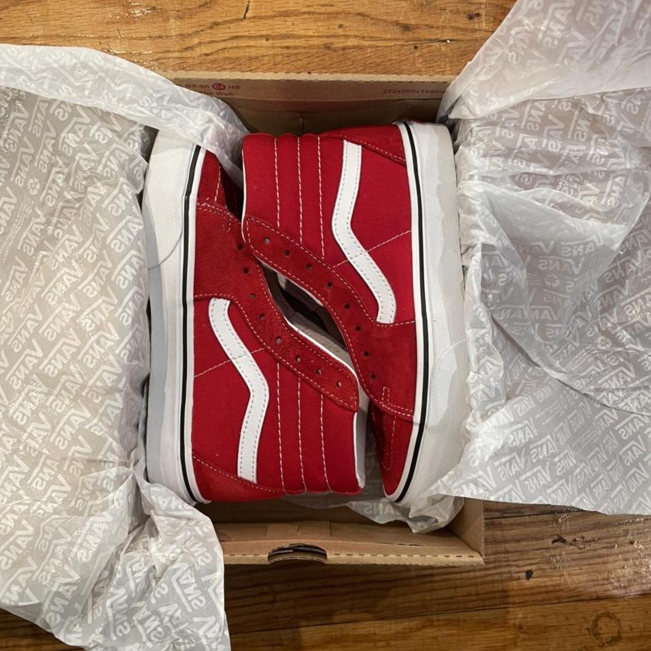 Vans Women's Red and White Trainers | Depop