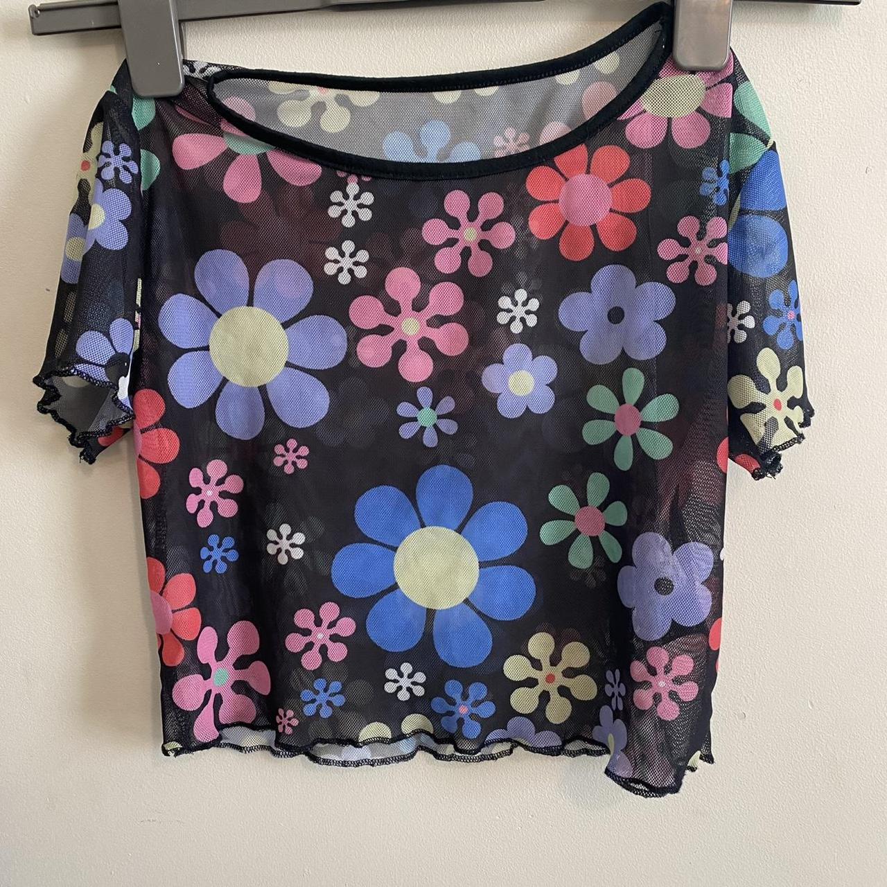Shein mesh flower crop top - size M - worn once,... - Depop