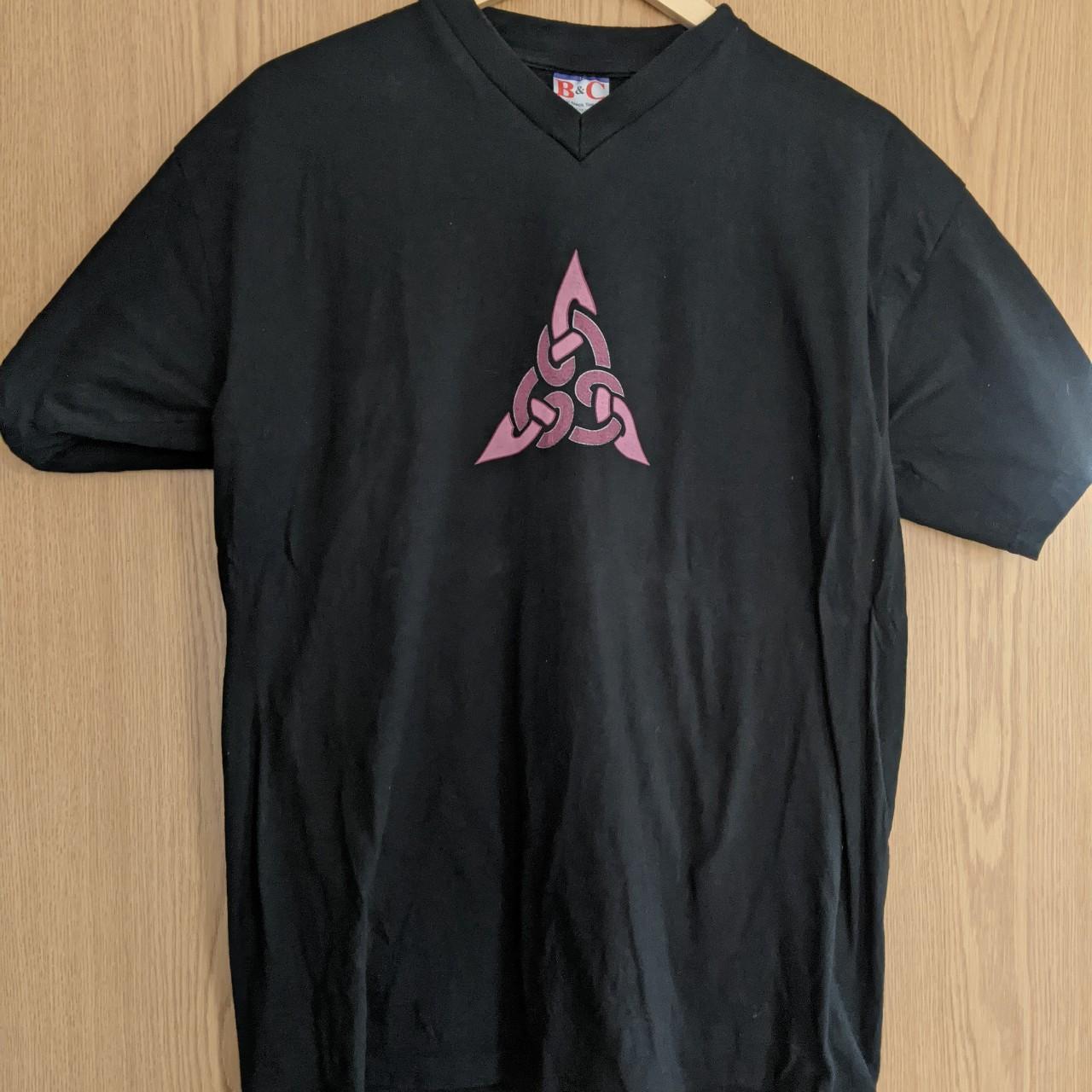 Black tee with Pink Celtic trinity knot (triquetra)... - Depop