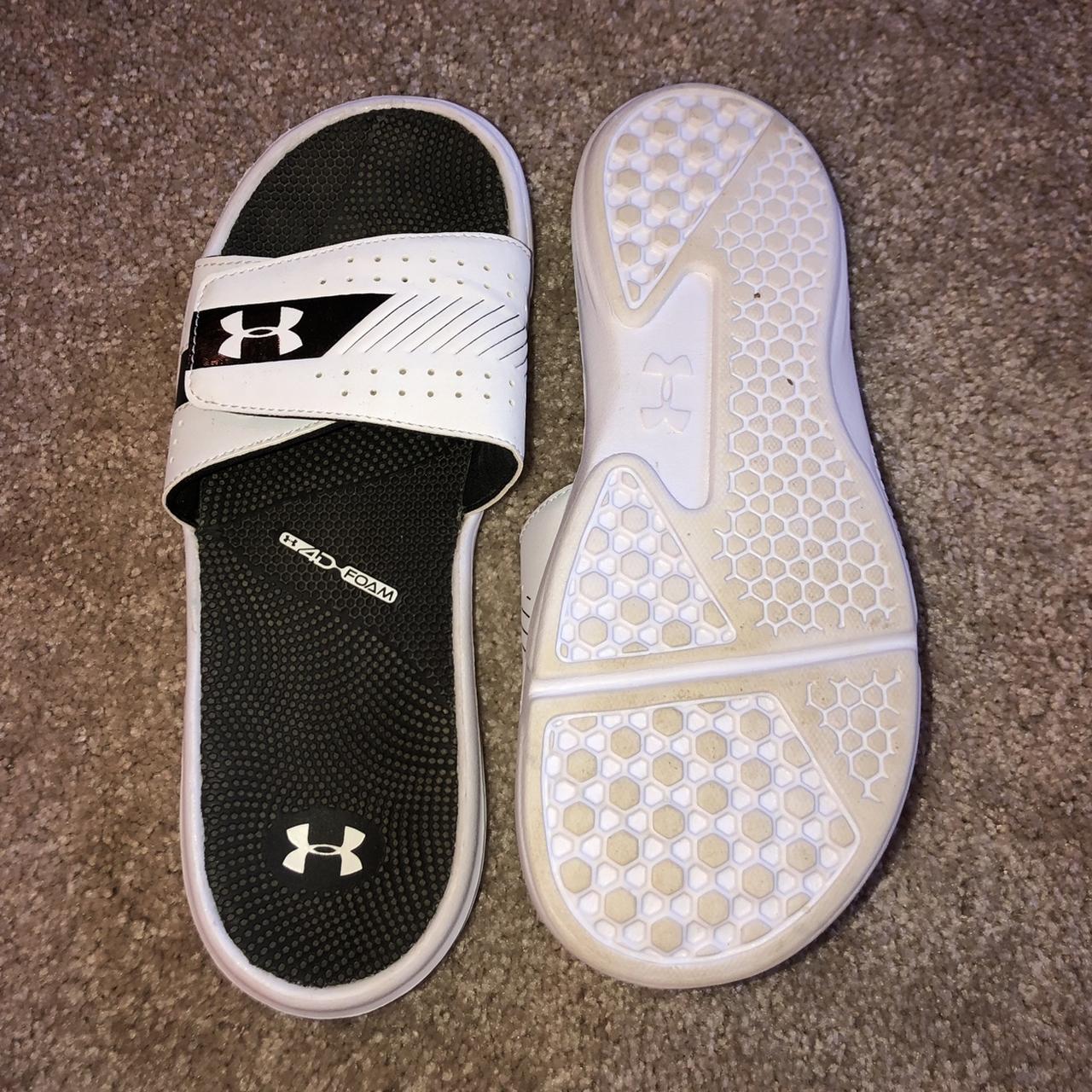 men’s under armor slides. velcro strap. worn once. ... - Depop