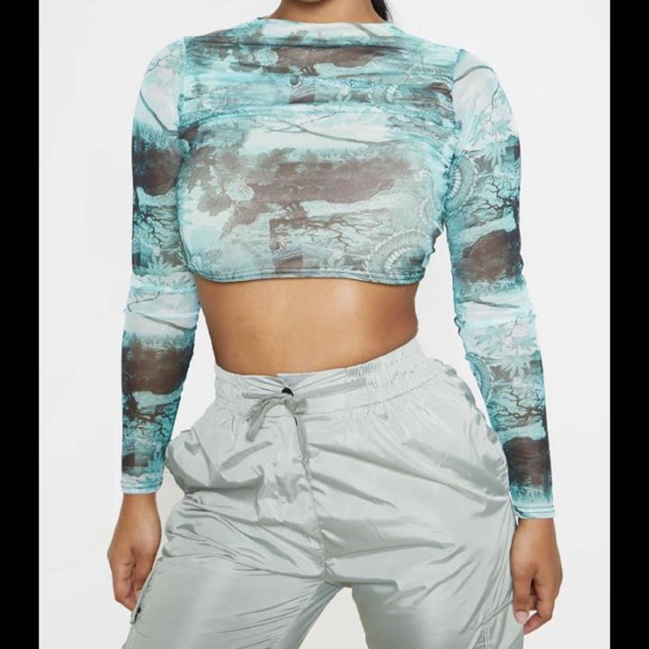 Pretty little thing mesh dragon print long sleeved... - Depop