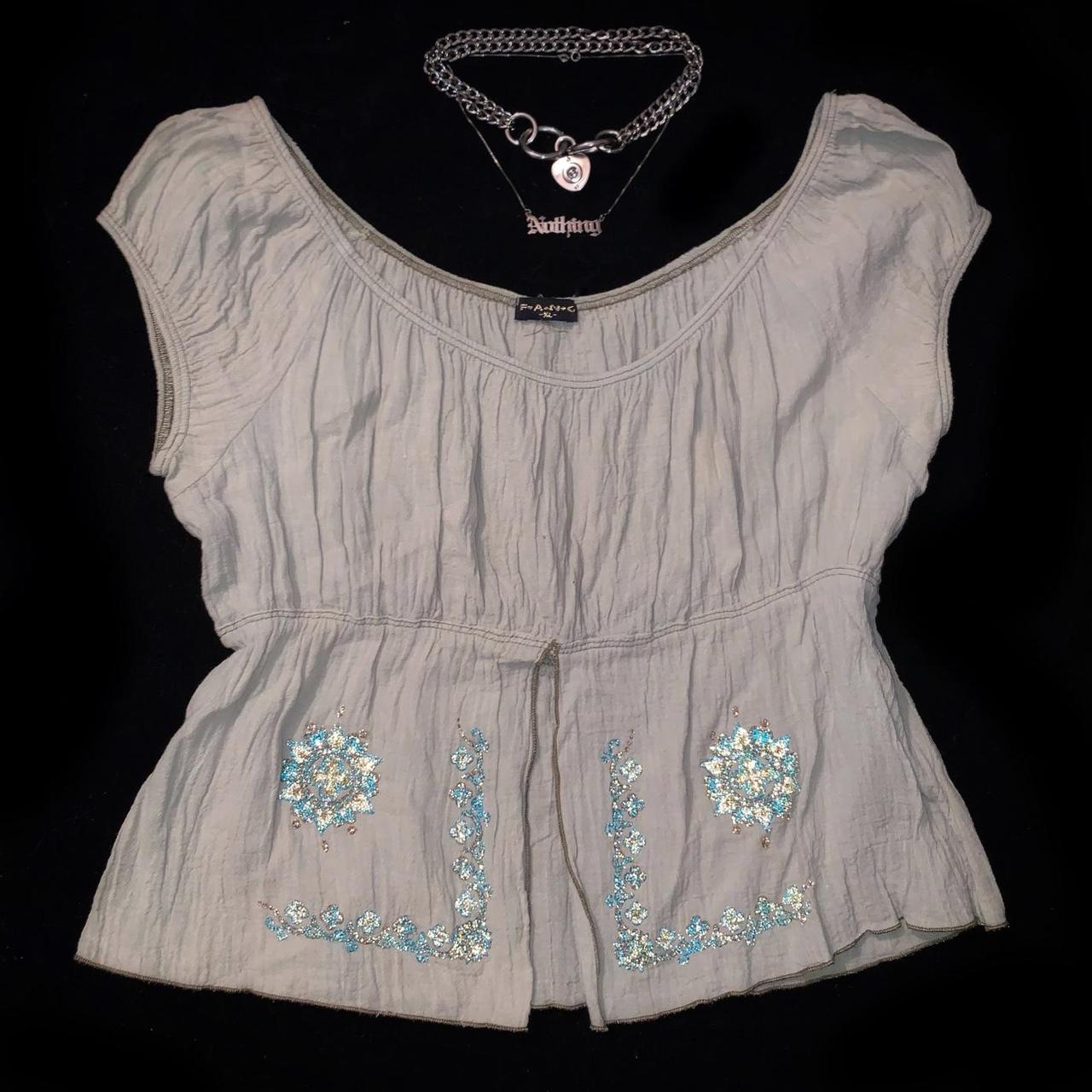 90sVintage Sage Goth Grunge Peasant Bardot Fairy... - Depop