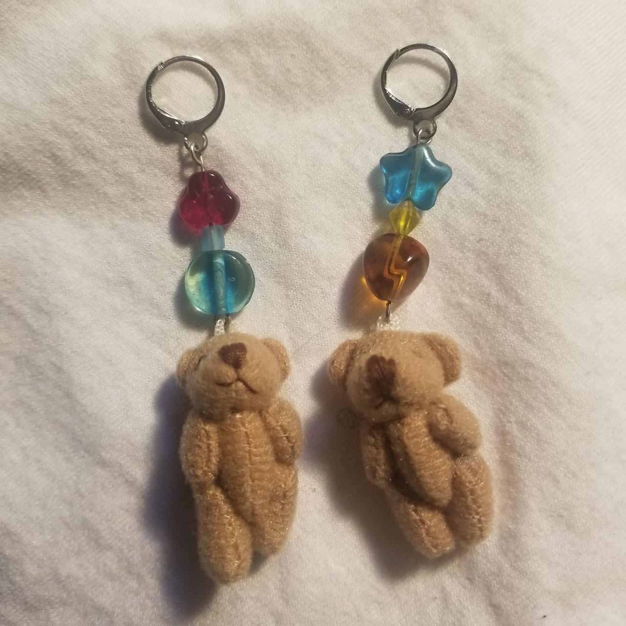 Handmade mini beaded teddy bear earrings!... - Depop