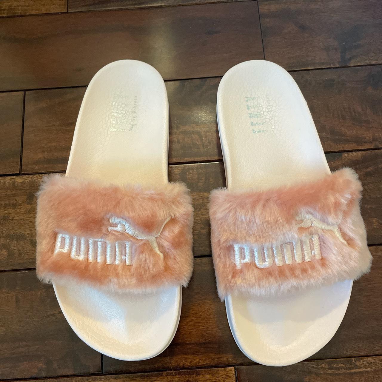 Puma Women's Pink Slides | Depop