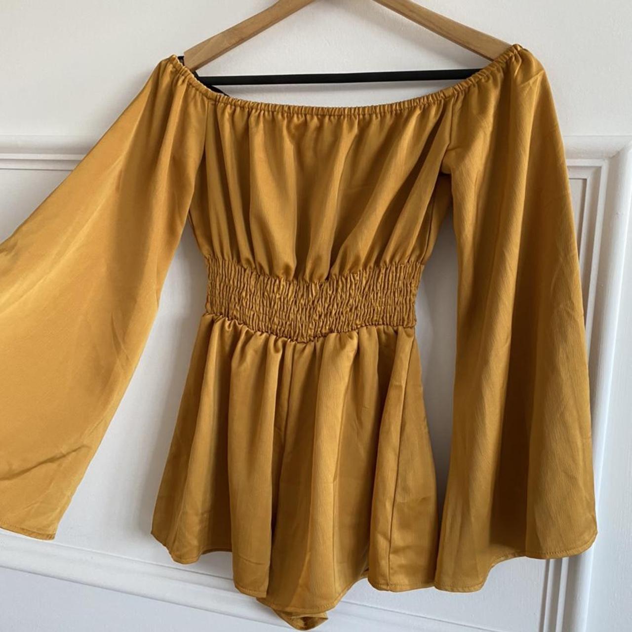 Missguided mustard flare sleeve play suit, uk size... - Depop