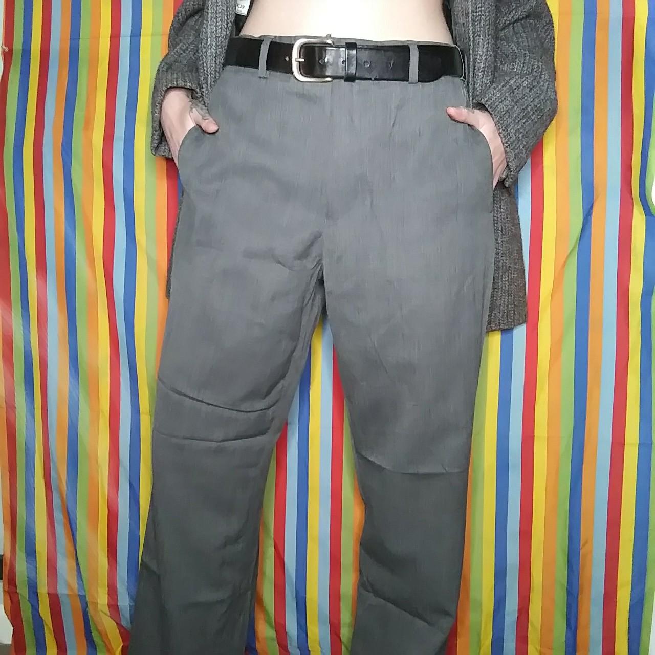 Unisex gray dress slacks. Features two front... - Depop