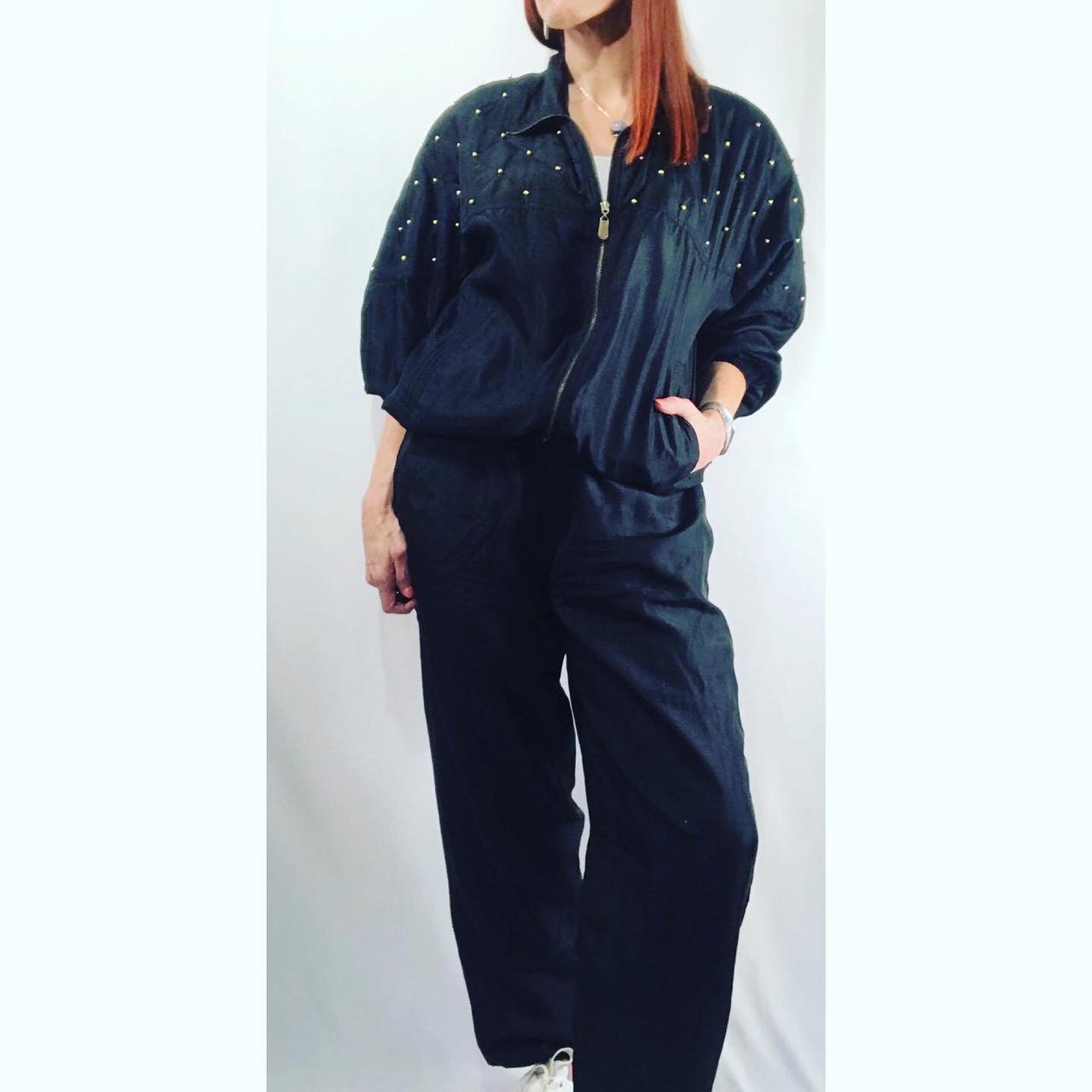 This Vintage Fuda Silk Black Suit Embellished... | Depop