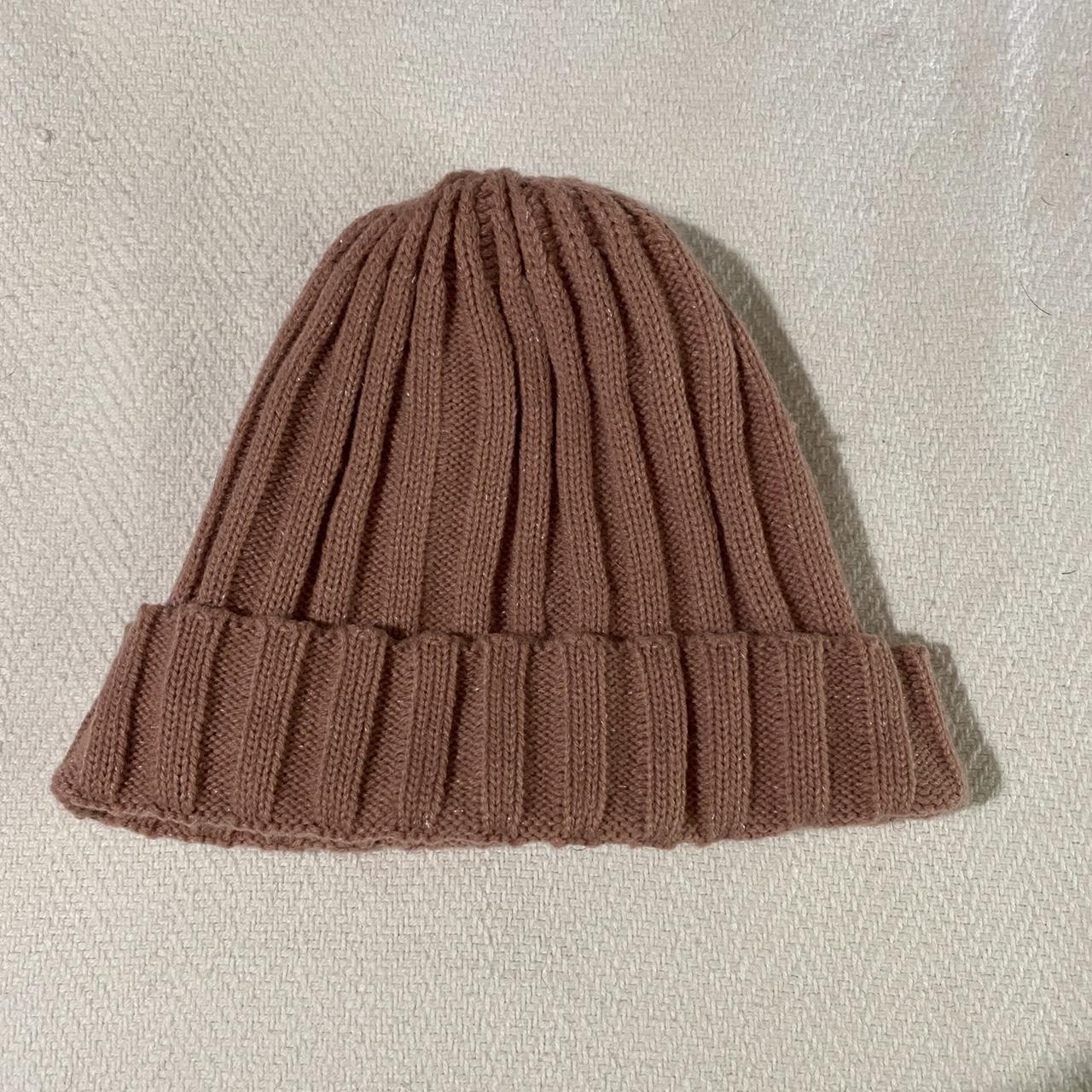 Pink and white ribbed sparkly beanie. Fuzzy on the... - Depop