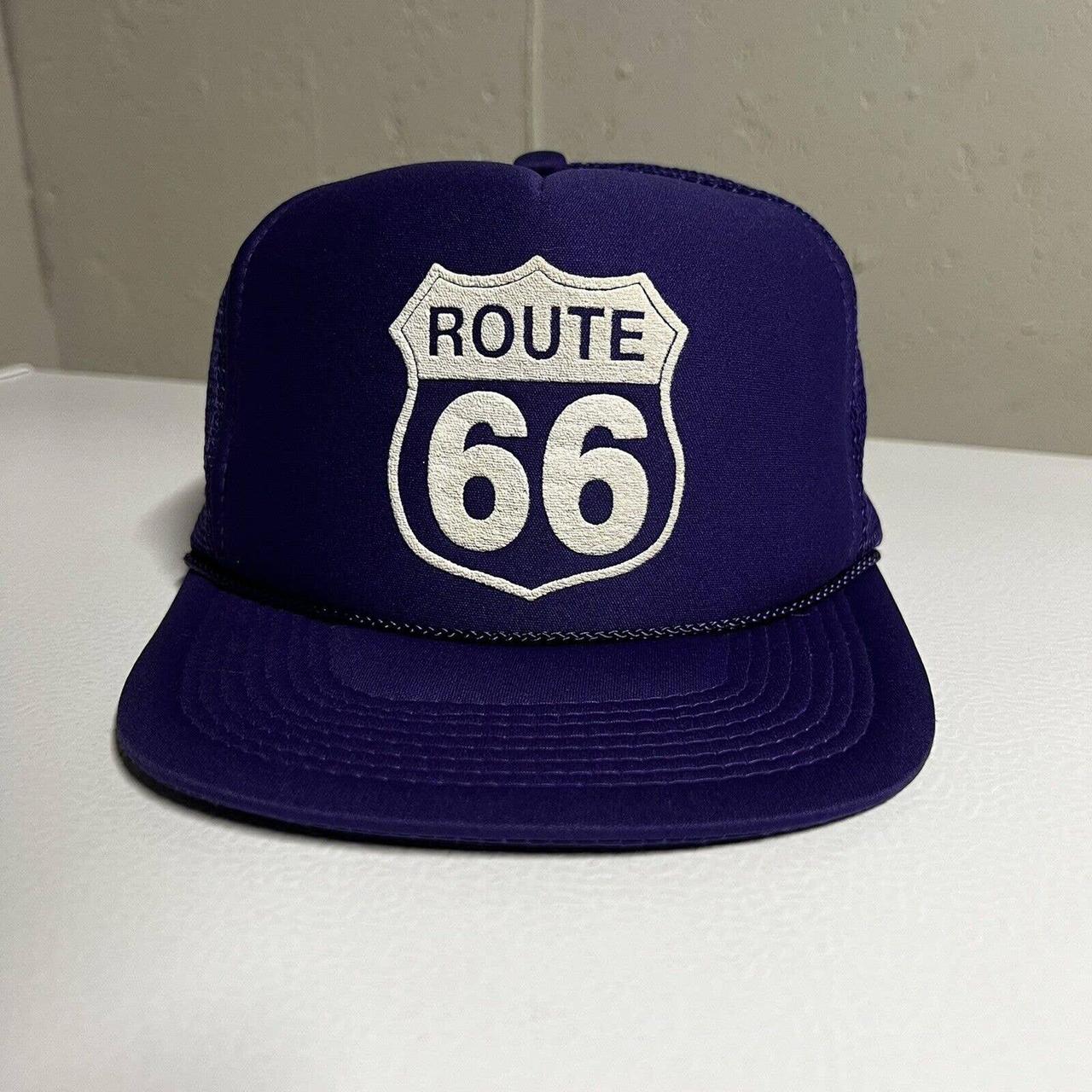 Vintage Route 66 Puff Print Trucker Hat Snapback... - Depop