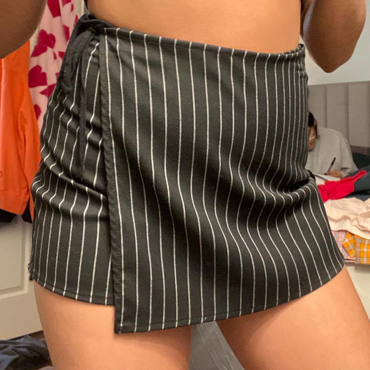 Black and White Pin Striped Skort #blackskort #skort... - Depop