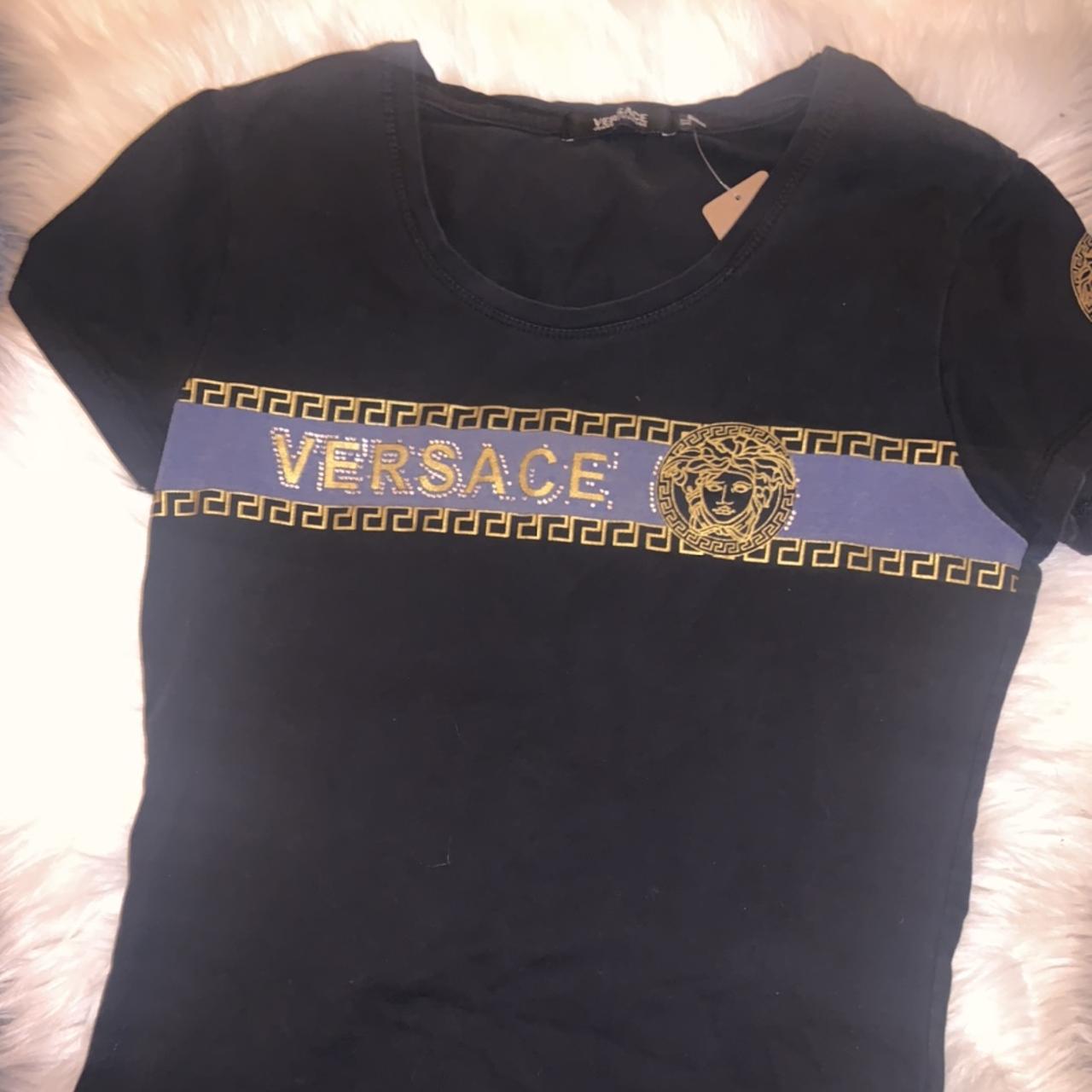 vintage versace rhinestone t-shirt // kids size XL... - Depop