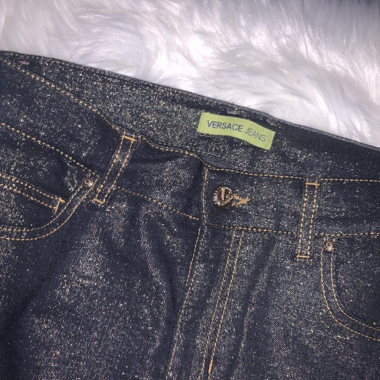 versace couture jeans // dark blue denim with gold... - Depop