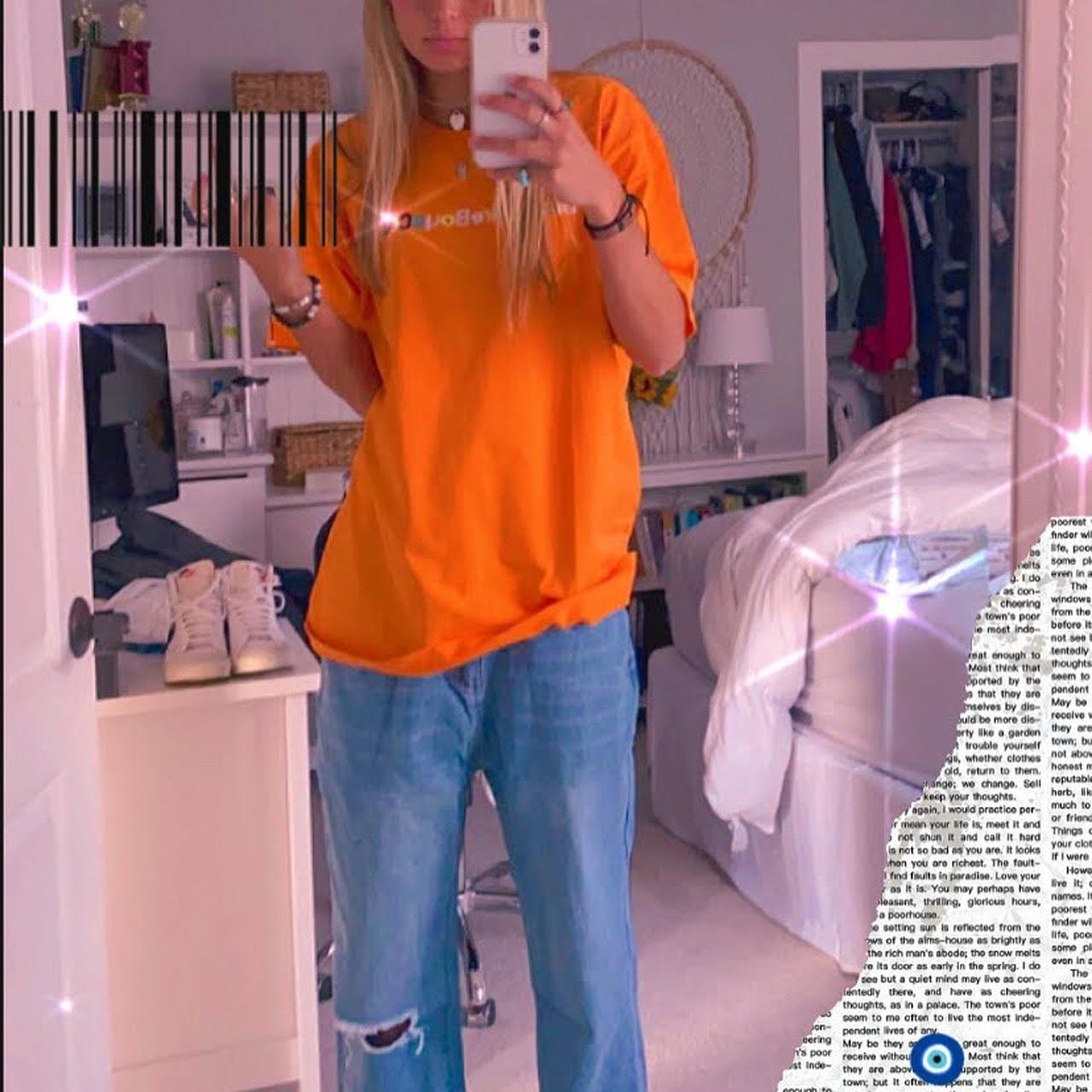 Billionaire Boys Authentic Orange Spell out Tee Size... - Depop