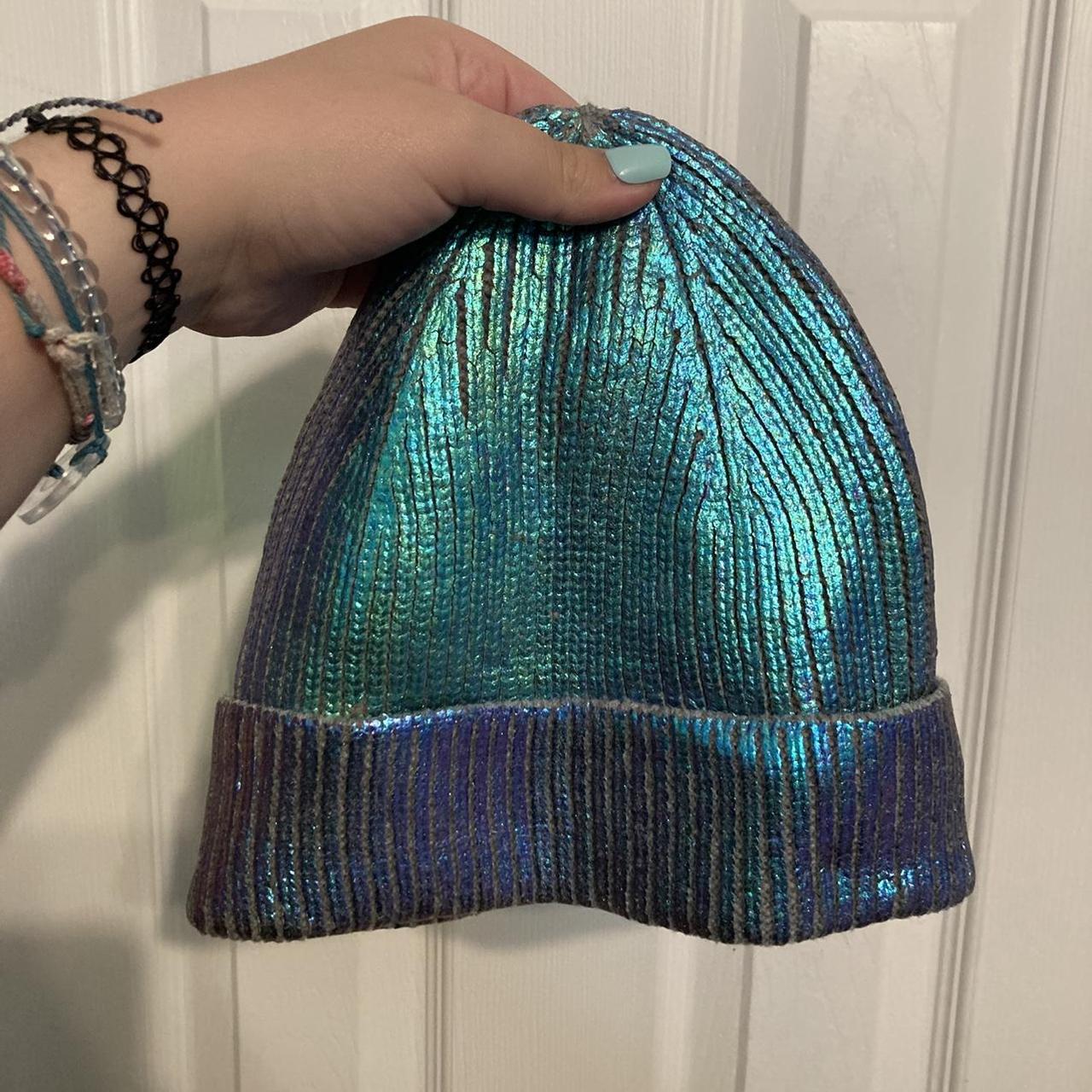 Never worn metallic/multichrome beanie from Zara. An... - Depop