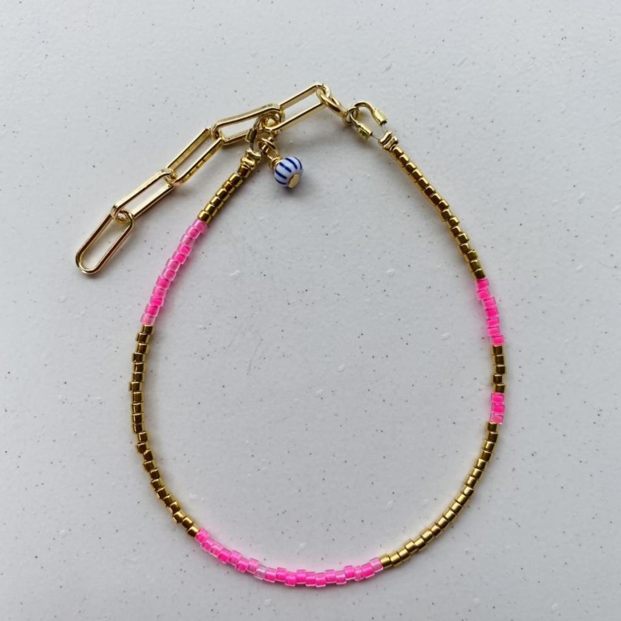 Handmade bracelet with 24k gold plated seed beads... - Depop