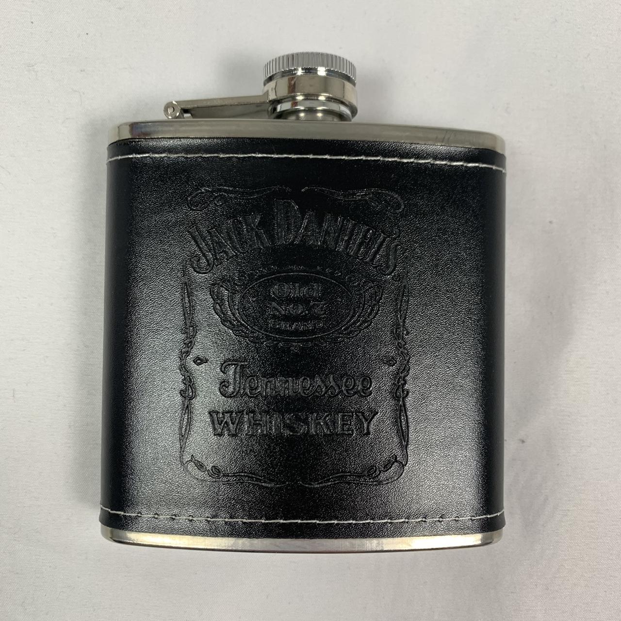 Jack Daniel’s Flask Black faux leather wrap with JD... - Depop