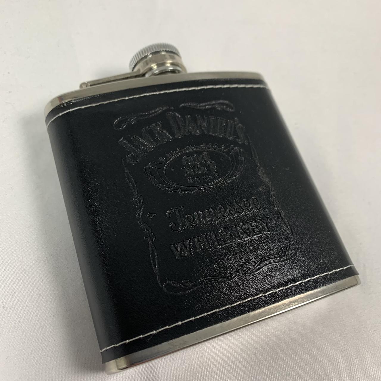 Jack Daniel’s Flask Black faux leather wrap with JD... - Depop