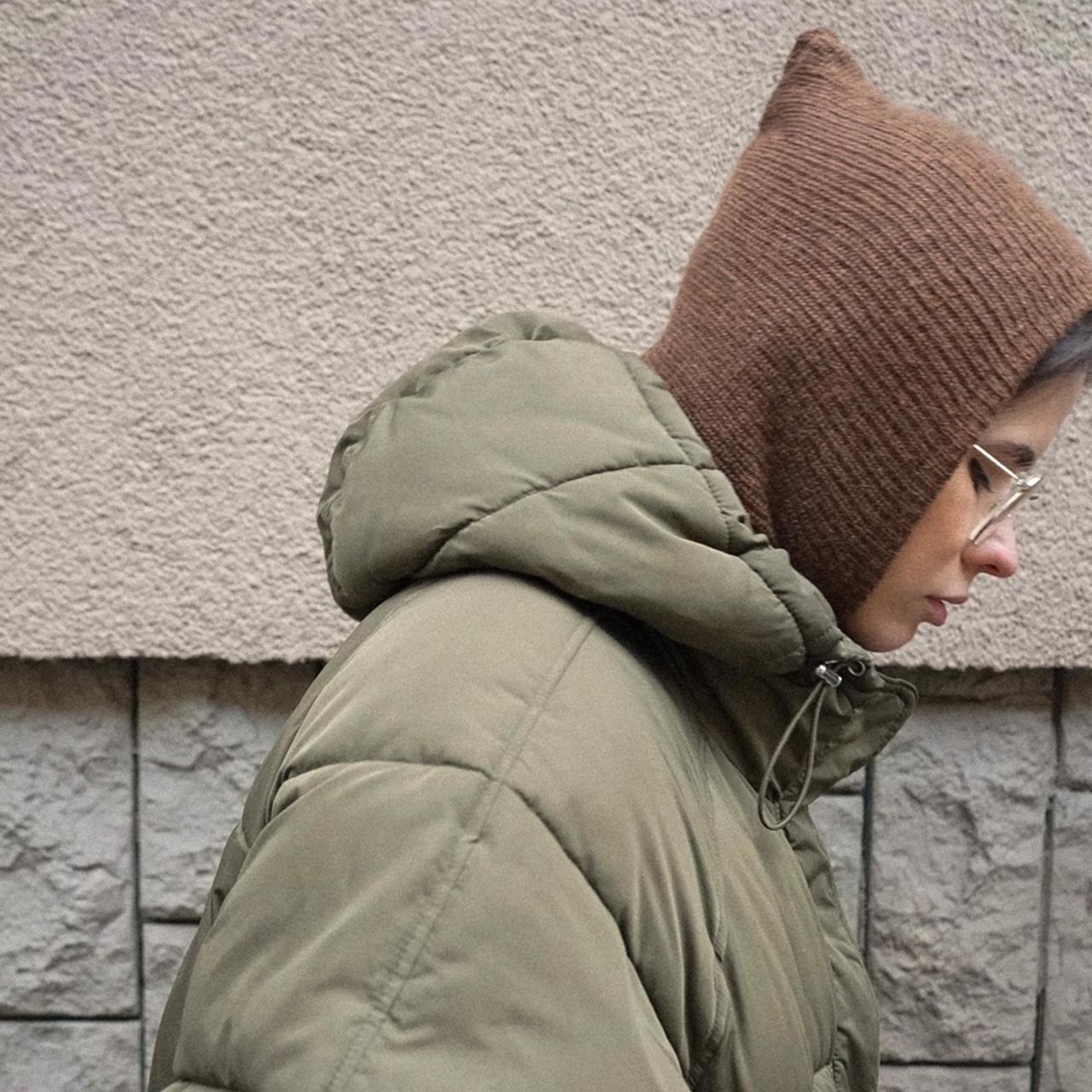 Dark gold knitted balaclava. Perfect for cold... - Depop