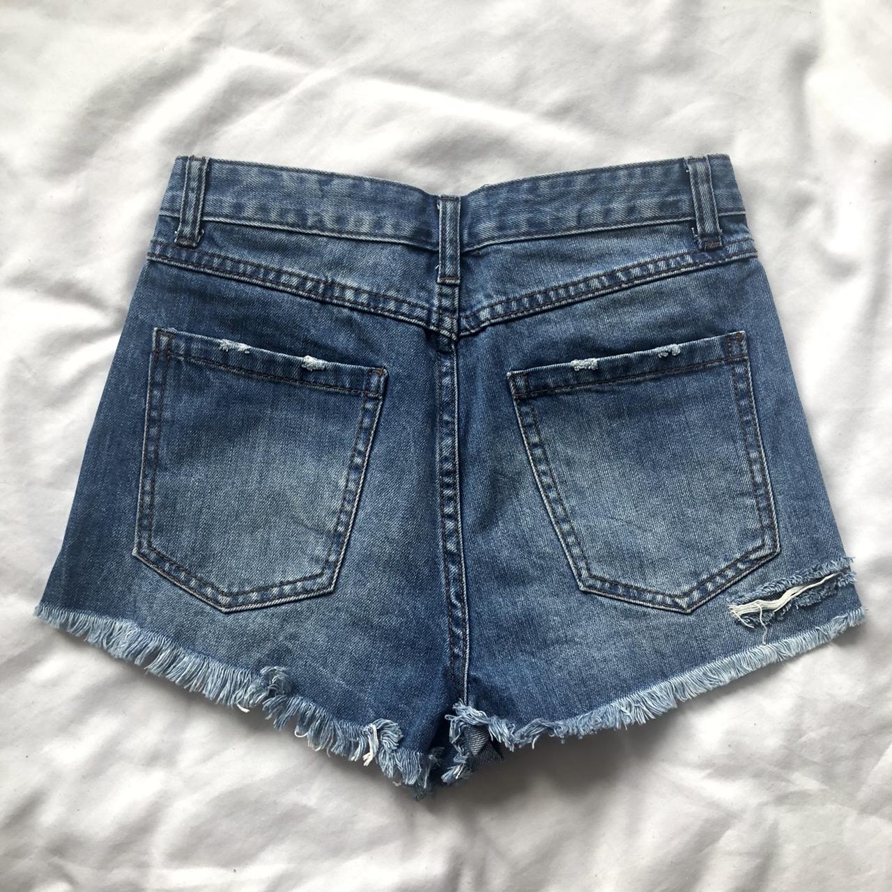 Missguided blue high waisted denim shorts with rip... - Depop