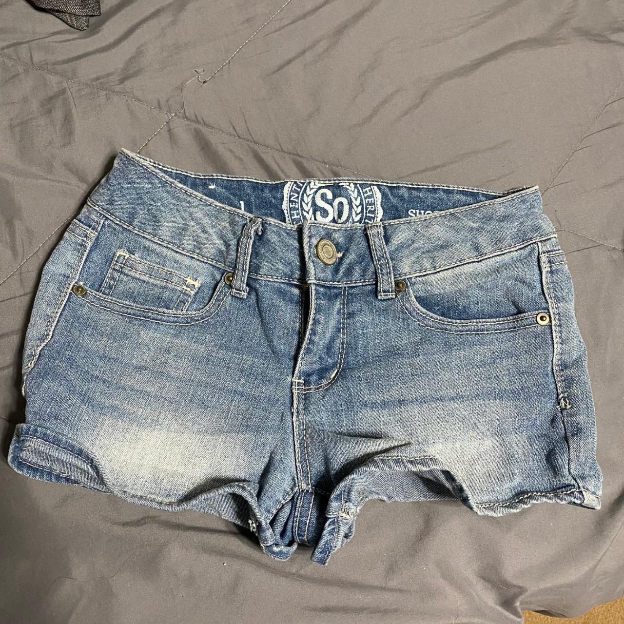SO Shortie denim blue jeans shorts • Color:... - Depop