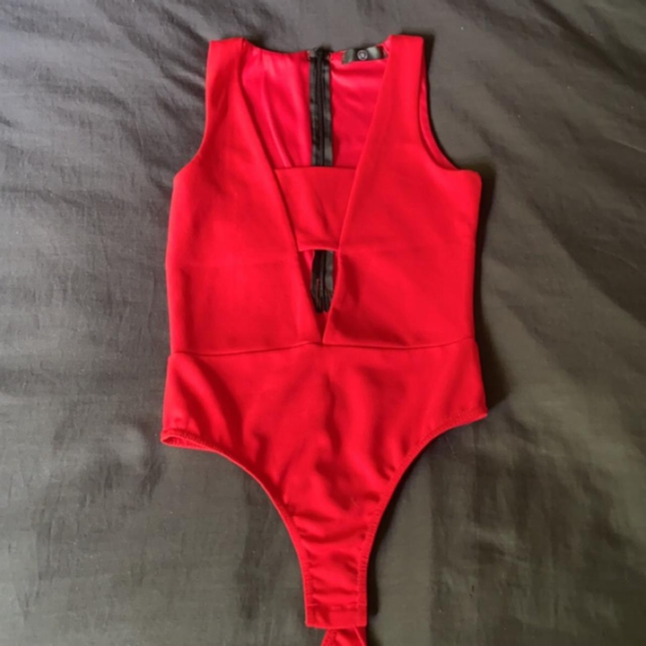 Missguided red cut out detail bodysuit Amazing... - Depop