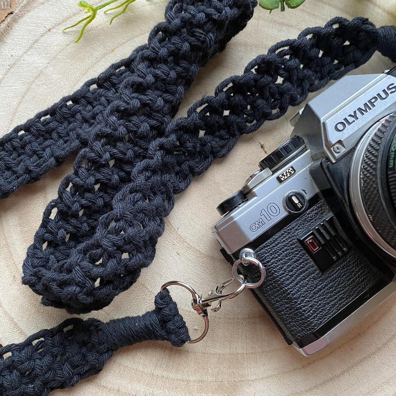 Black macrame camera strap, neck lanyard for camera,... - Depop