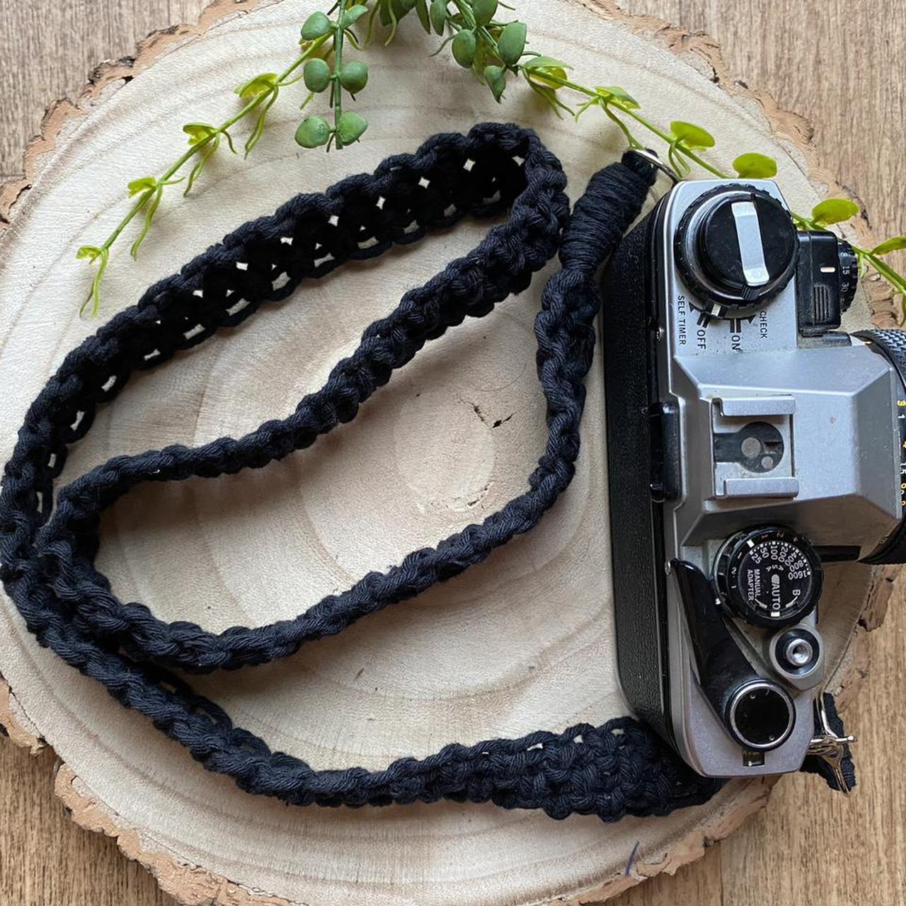 Black macrame camera strap, neck lanyard for camera,... - Depop