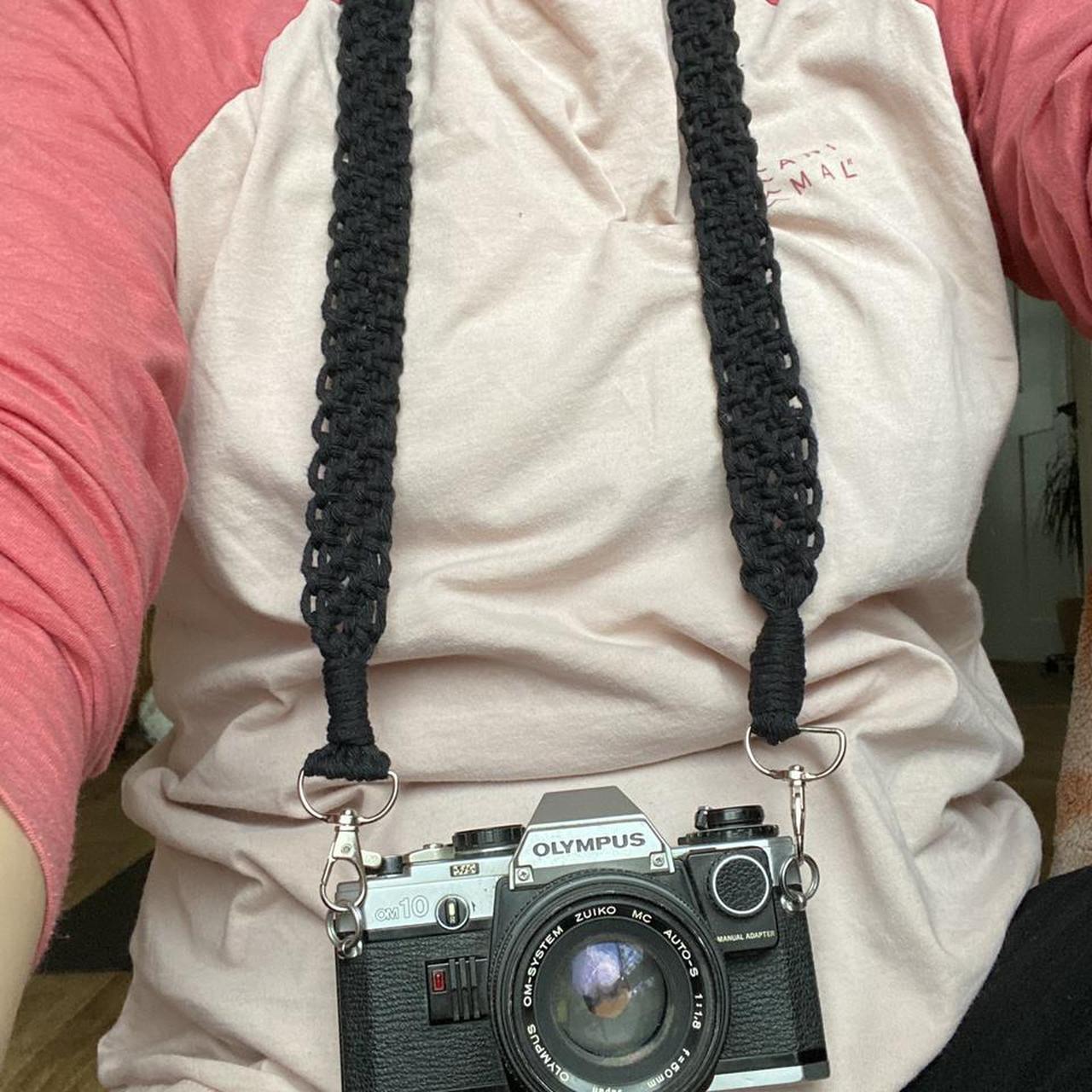 Black macrame camera strap, neck lanyard for camera,... - Depop