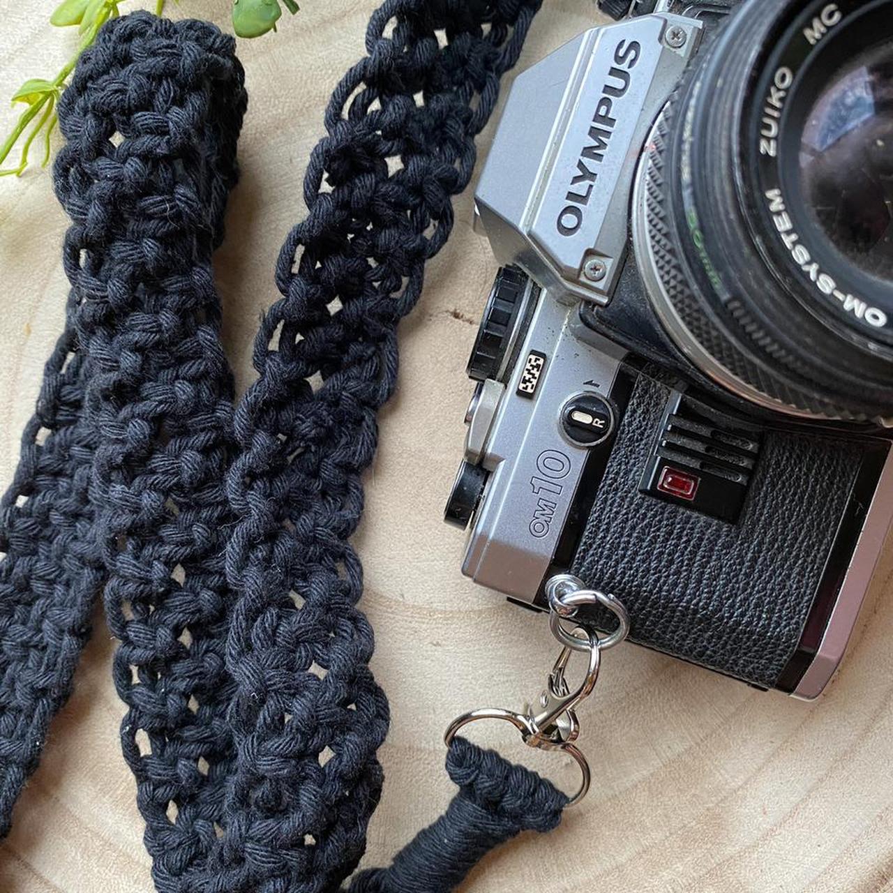 Black macrame camera strap, neck lanyard for camera,... - Depop