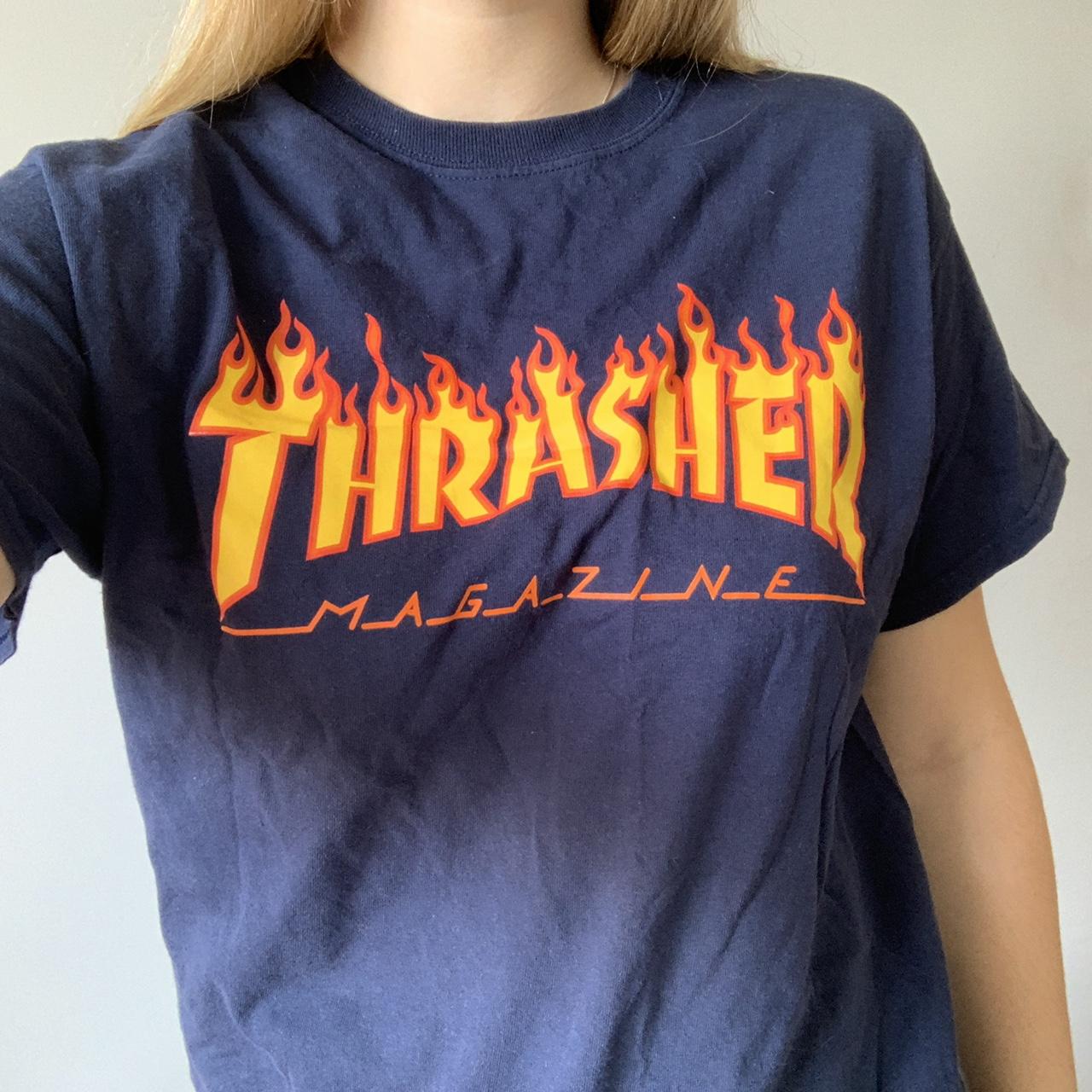 Classic Thrasher flame t shirt in navy size small.... - Depop