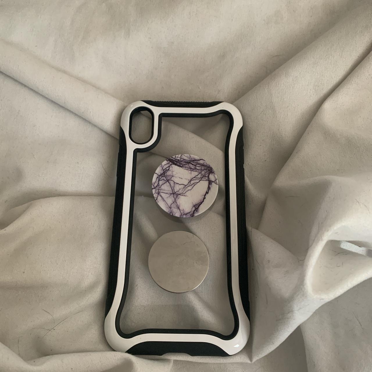 Black, White & Clear iPhone XR Case Marble Popsocket... - Depop