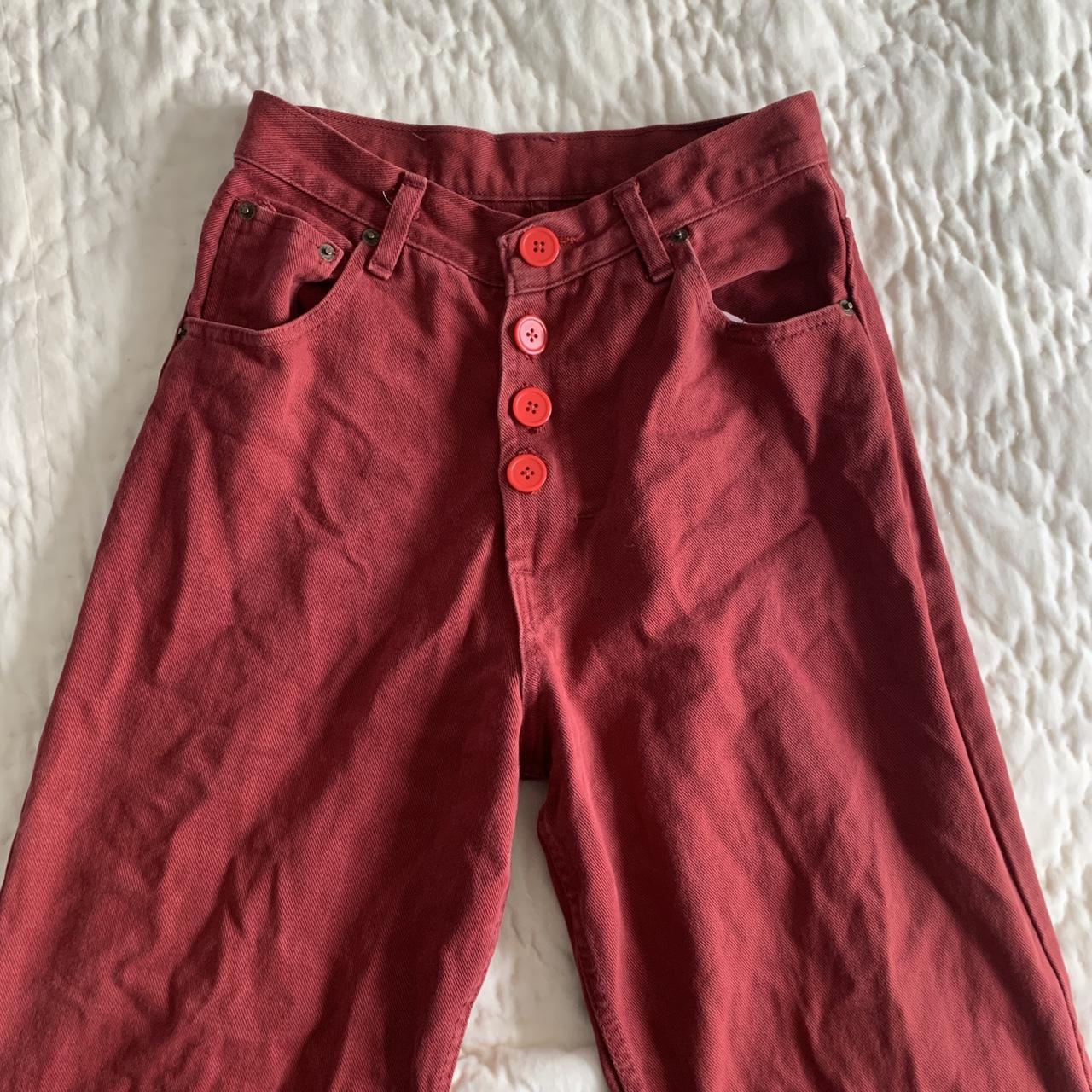 bright red reworked 501 levi jeans zipper broke so... - Depop