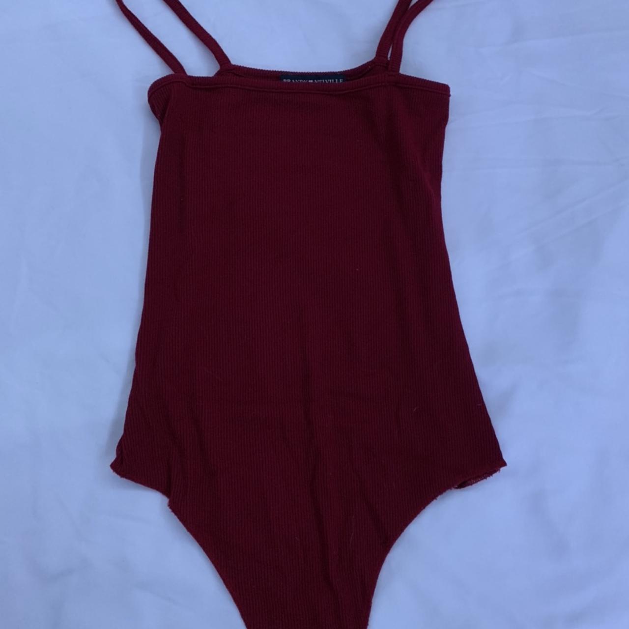 Brandy Melville Maroon Dark Red Ribbed Bodysuit Only Depop