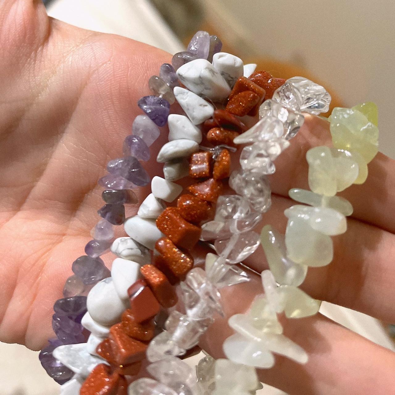crystal chip bracelets available in amethyst, jade,... - Depop