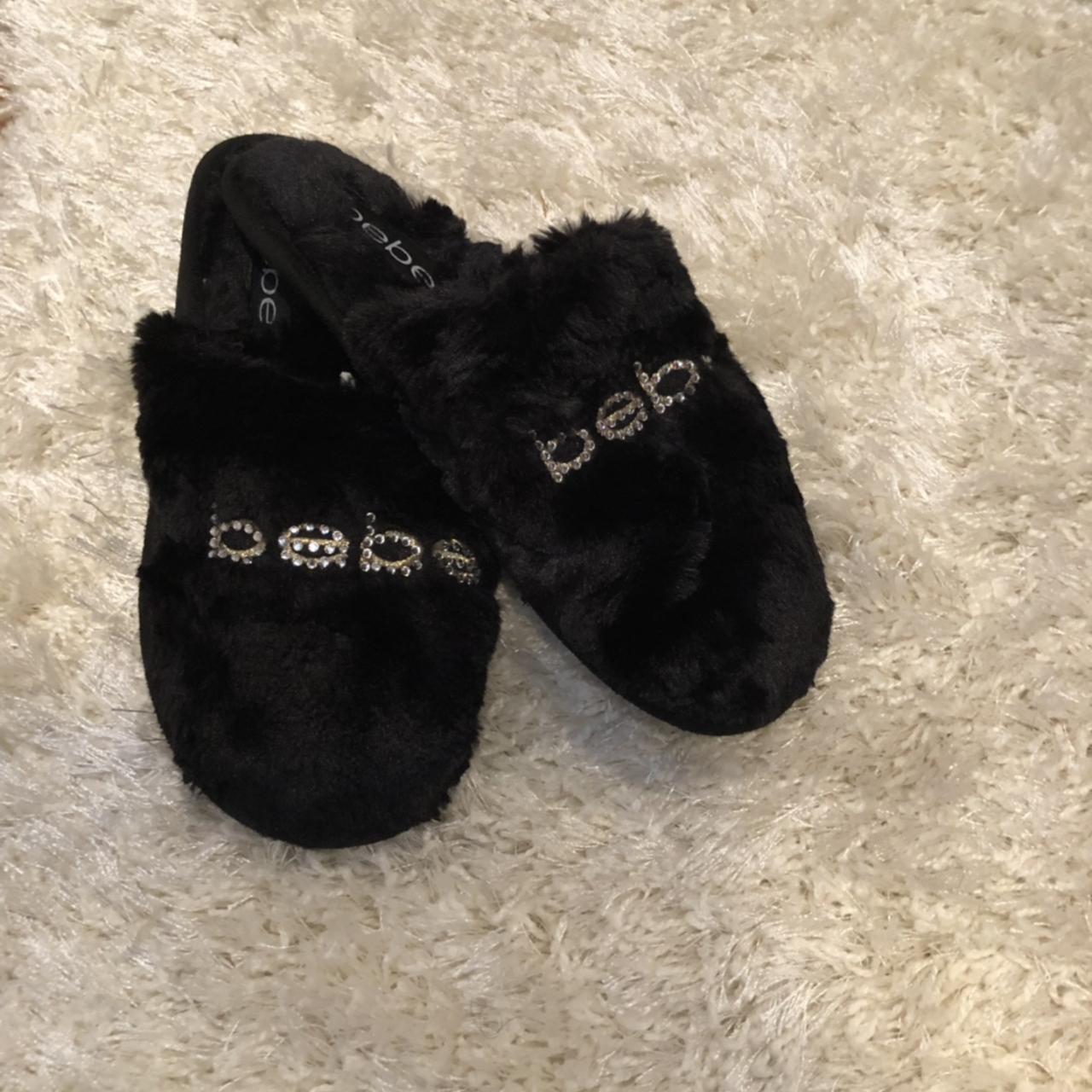 New black faux fur Bebe slippers 🖤 Super soft - Depop