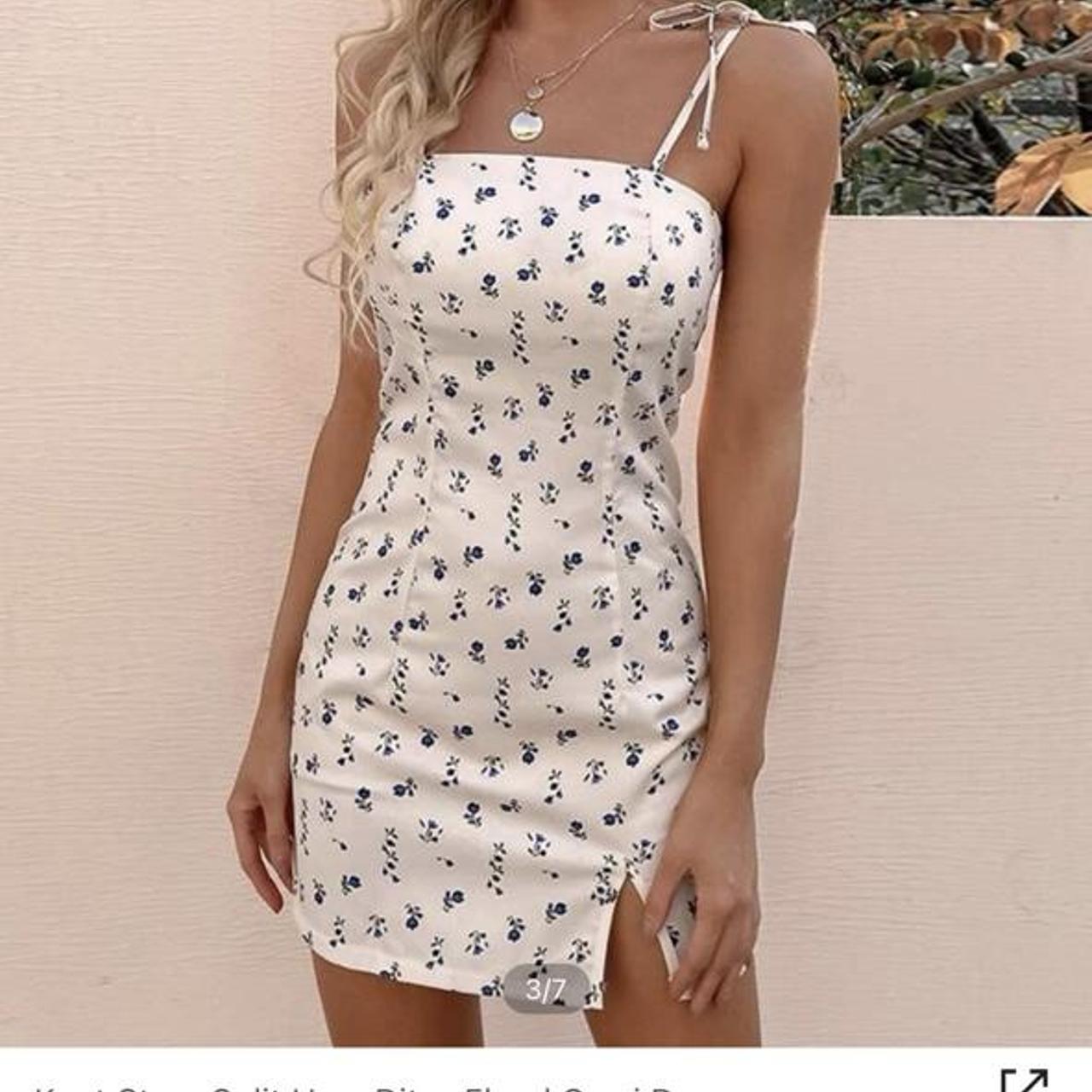 SHEIN Women's Cream and Tan Dress | Depop