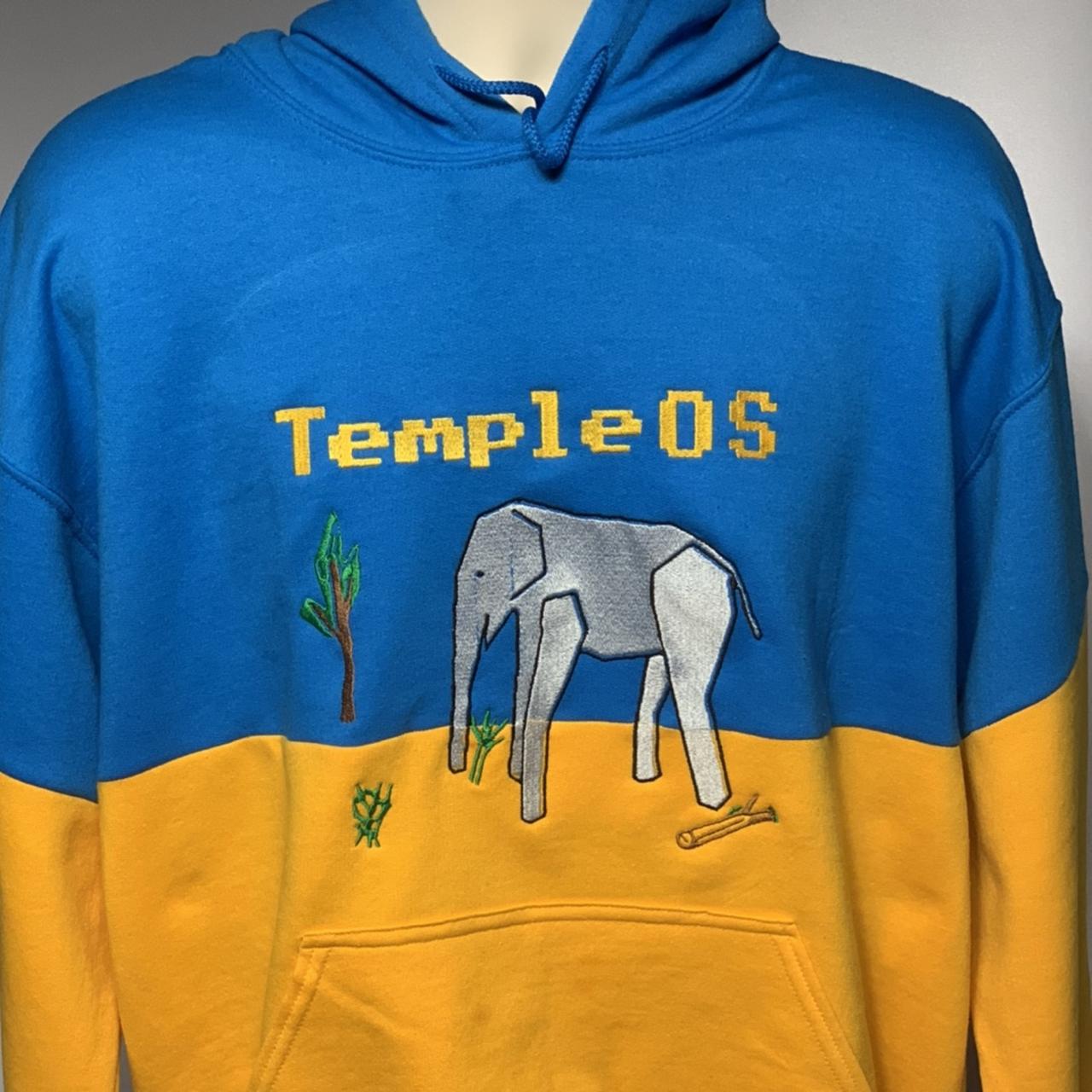 TempleOS Realistic Elephant cut&sew embrodiered hoodie - Depop