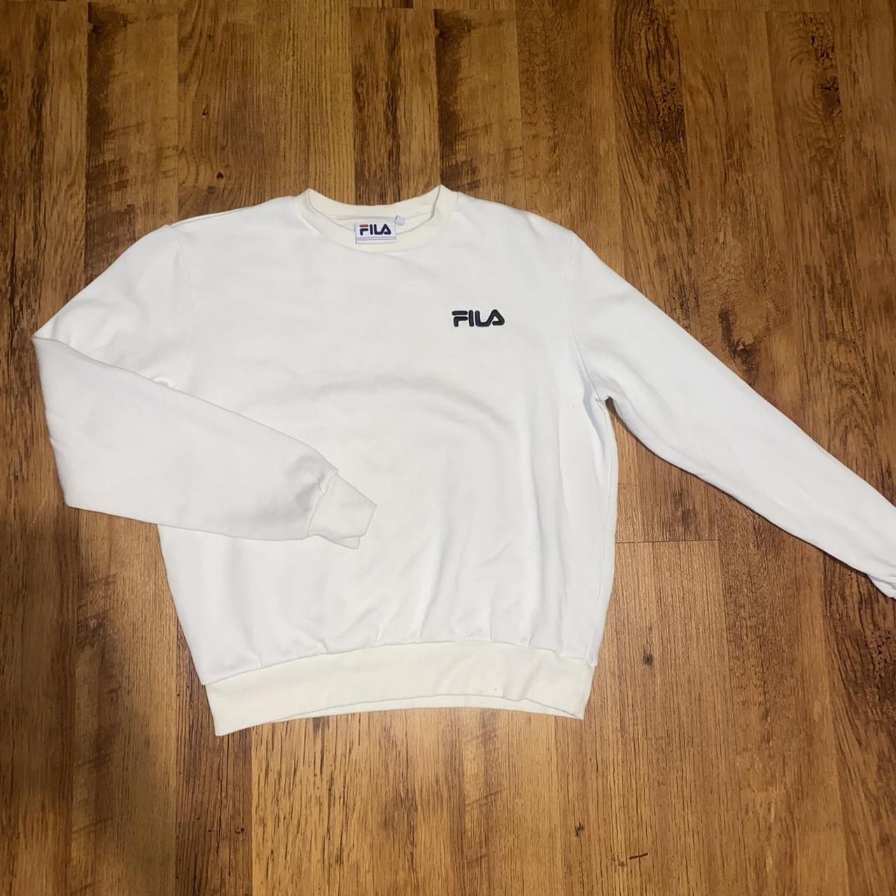 Off white fila crew neck sweatshirt Worn once like... - Depop