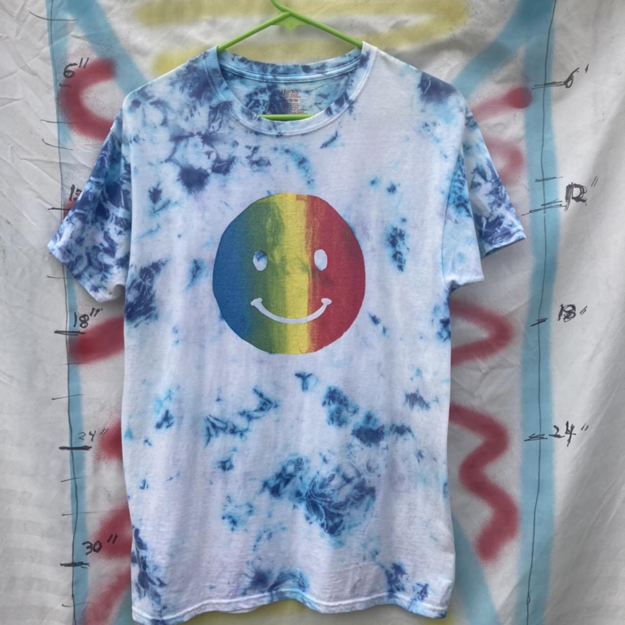 A smiley face T-shirt. Three color split screen... - Depop