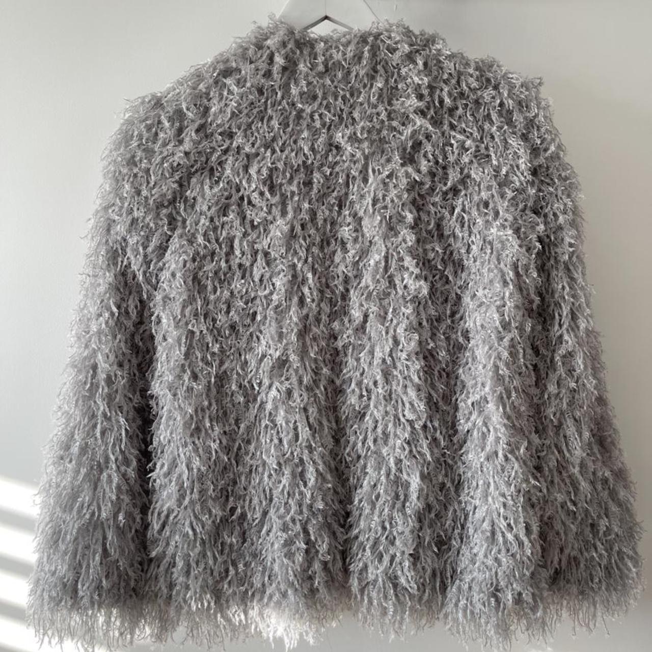 Zara Textured Grey Jacket Fluffy soft Size S |... - Depop